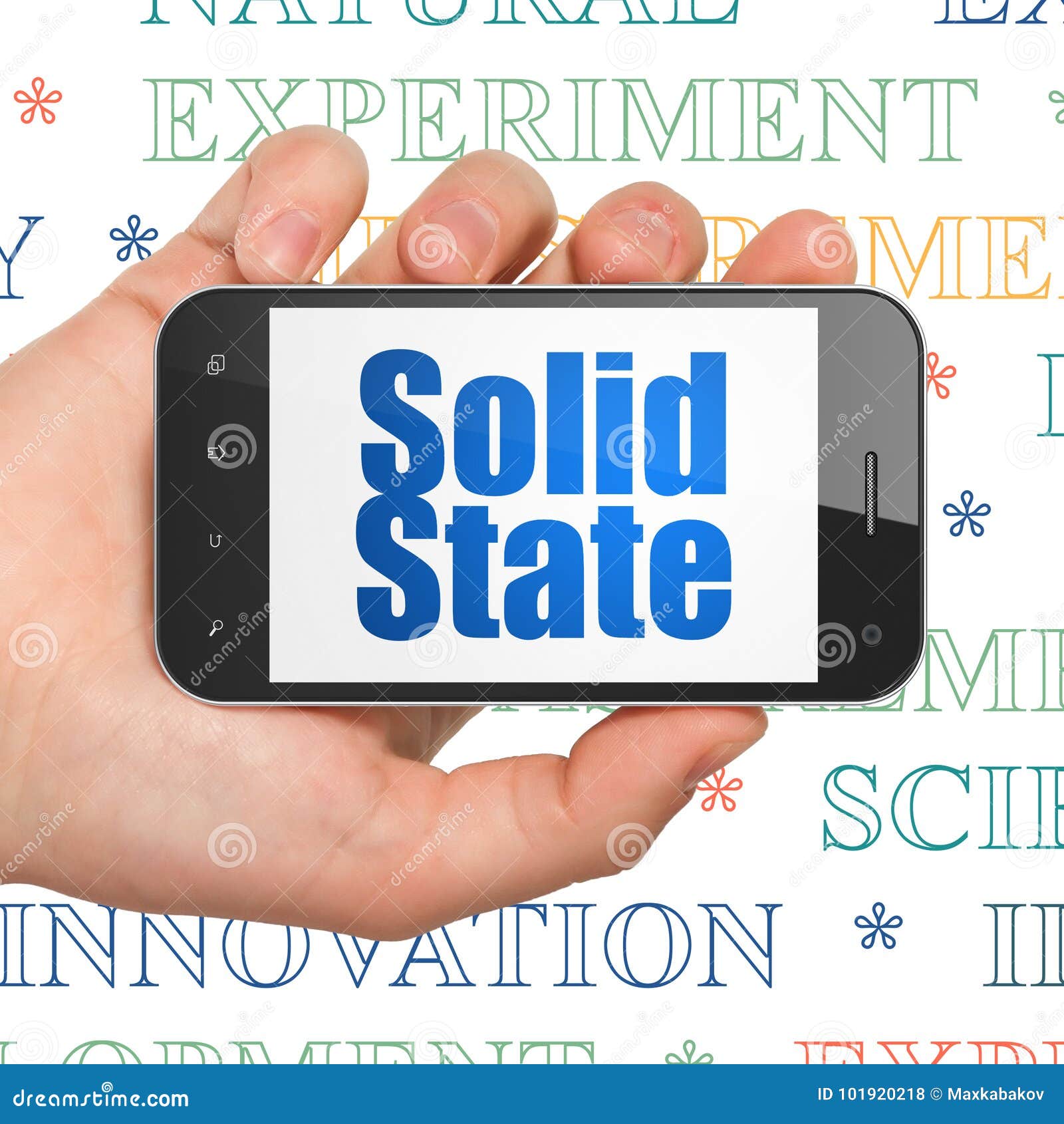 Science Concept: Hand Holding Smartphone with Solid State on Display ...