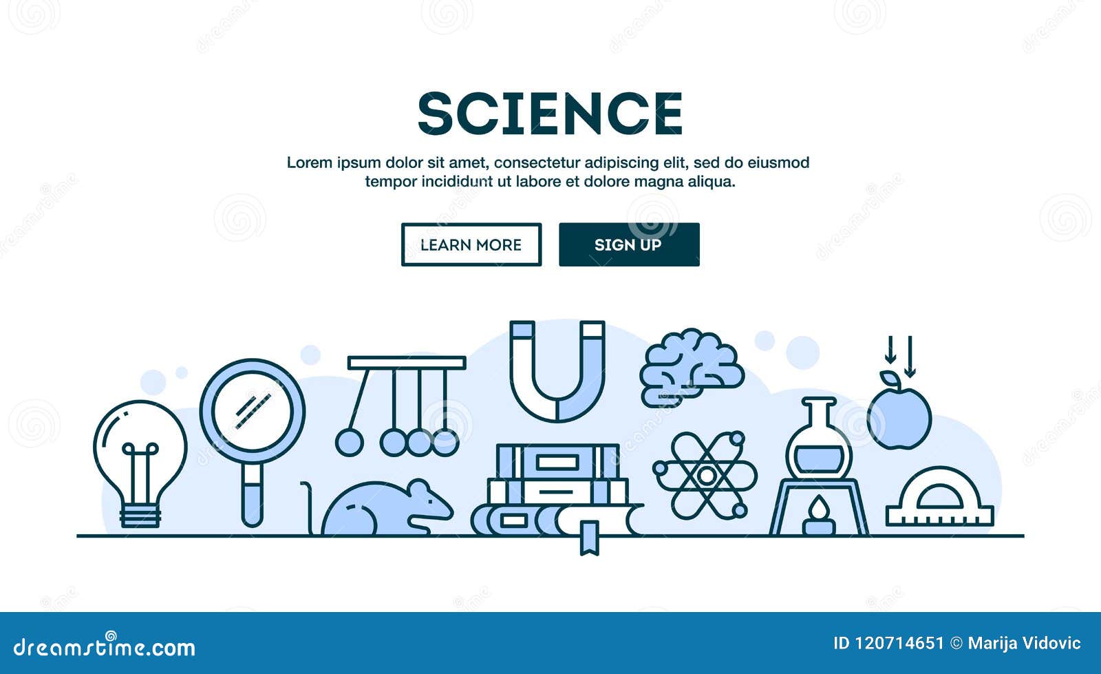 Science, Concept Header, Flat Design Thin Line Style Stock Illustration ...