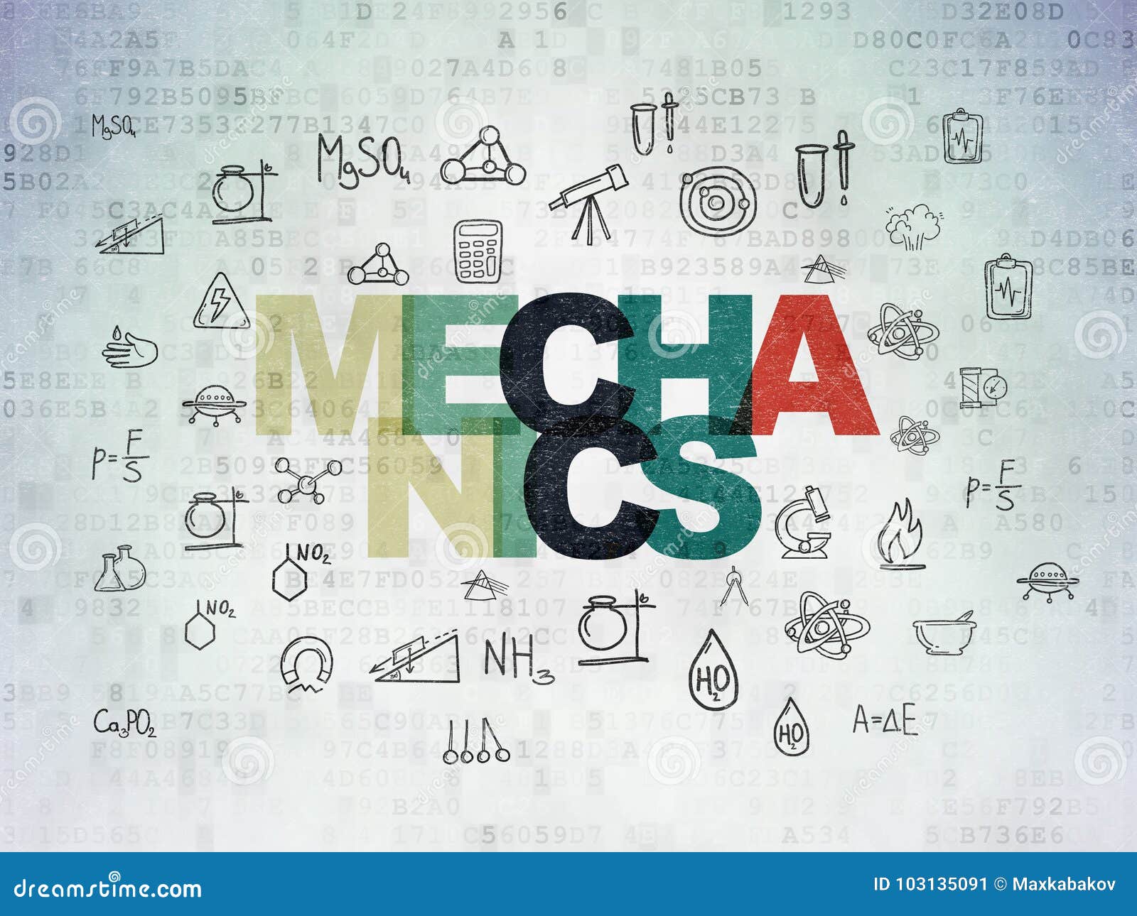 Science Concept: Mechanics on Digital Data Paper Background Stock ...