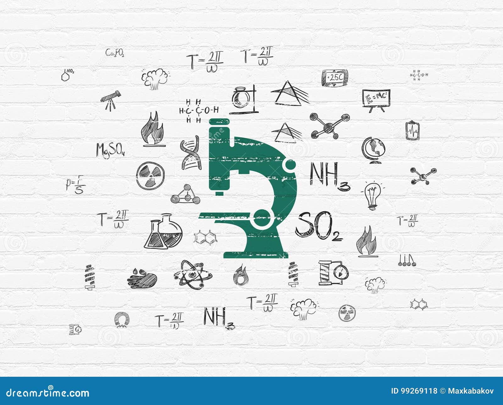 Science Concept: Microscope on Wall Background Stock Illustration ...