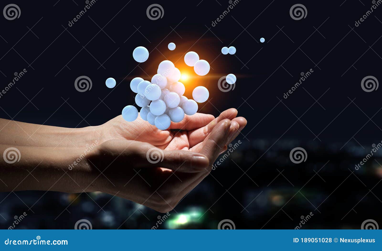 Science Concept with Sphere Model Stock Photo - Image of pointing, hand ...