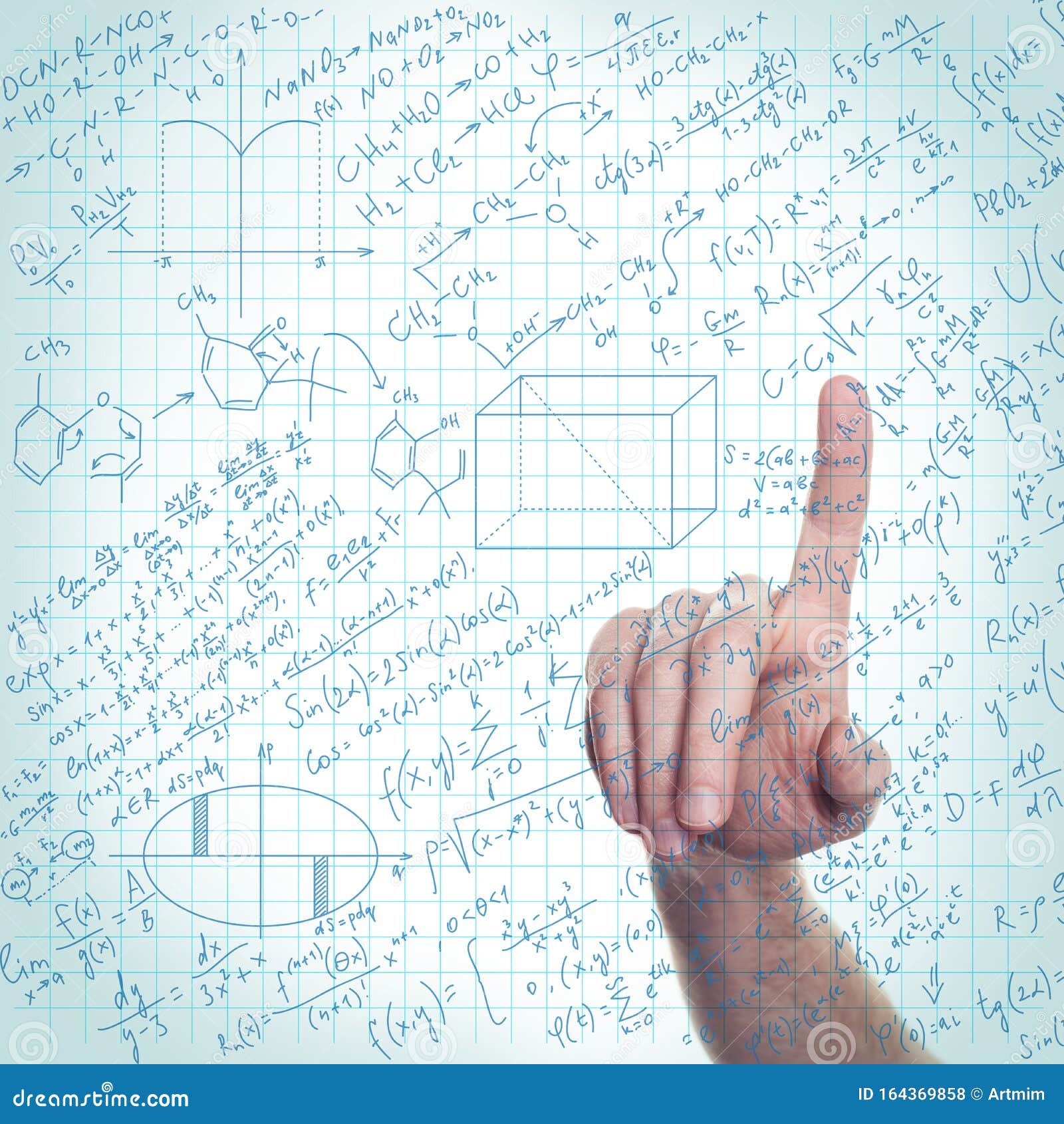 Science Concept. Student Raised Up Hand Pointing Finger in Front of ...