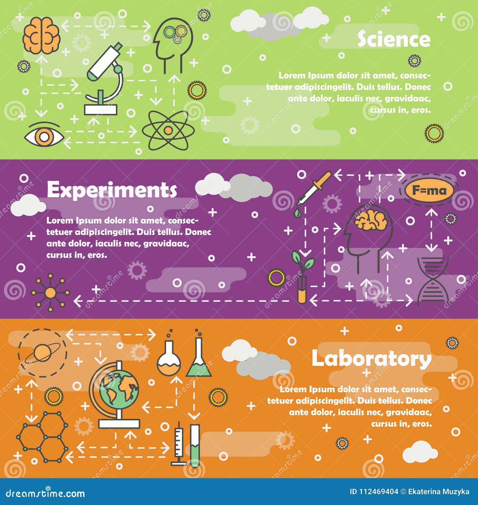 Science Concept Vector Flat Line Art Banner Set Stock Vector ...