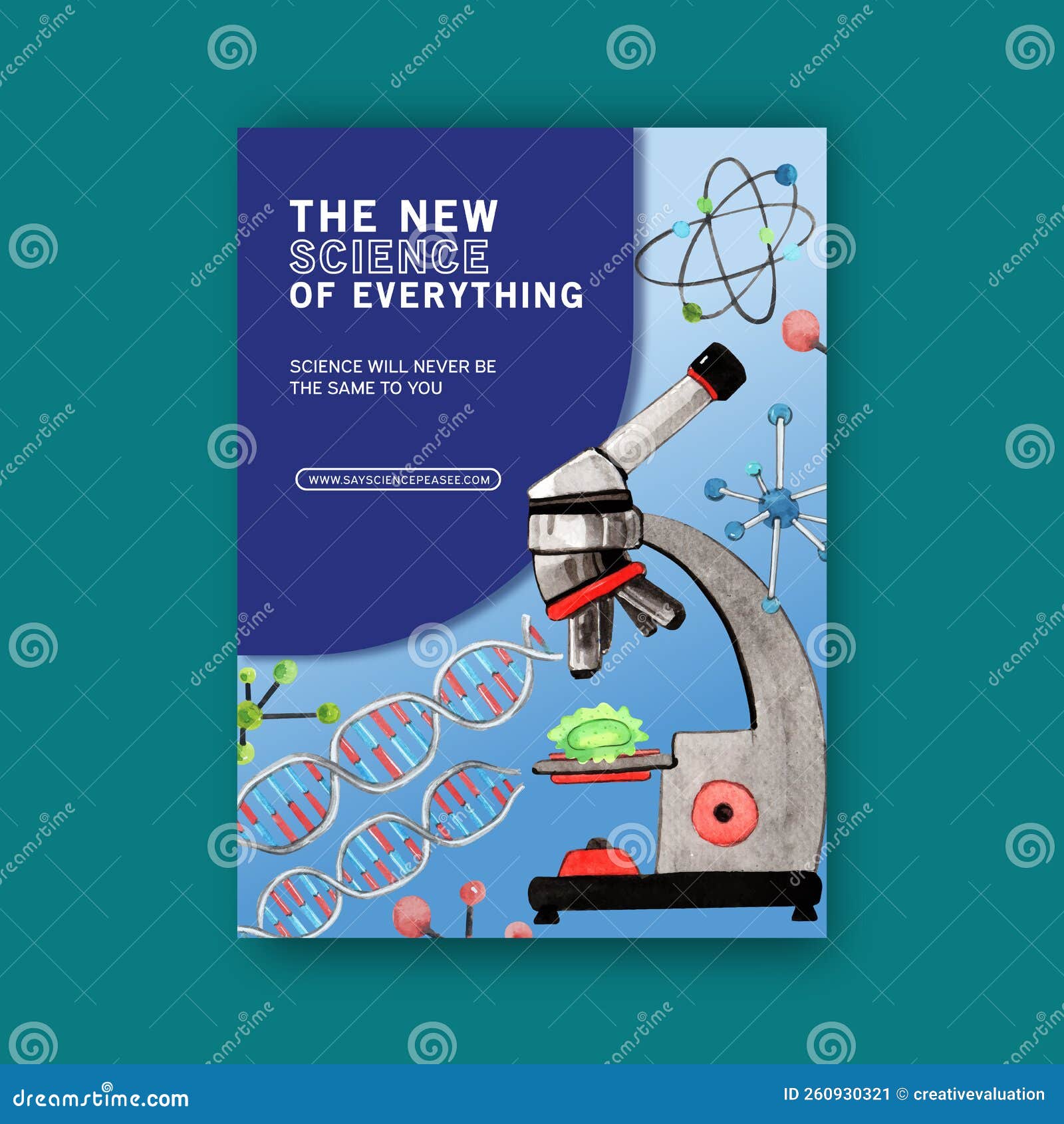 Science Cover Book Design with Microscope Watercolor Illustration Stock ...