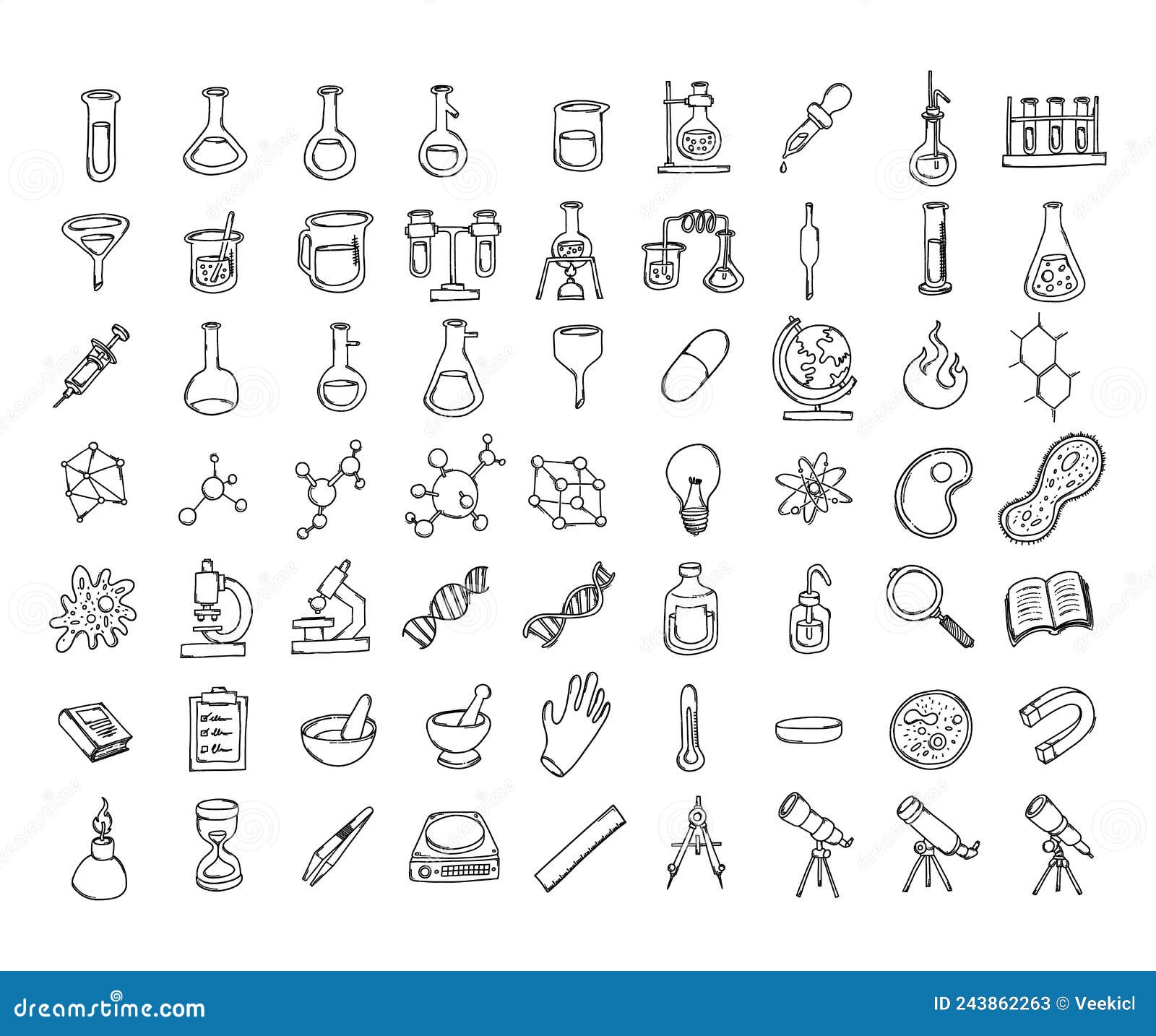 Science Doodle Vector Icon Set. Drawing Sketch Illustration Hand Drawn ...