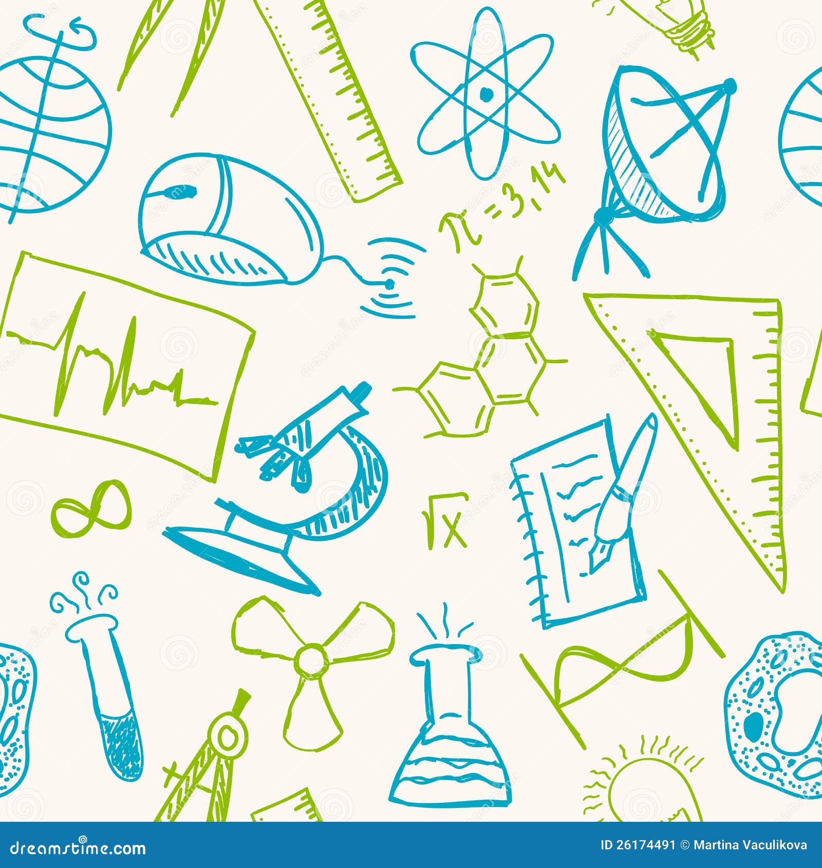 Science Drawings on Seamless Pattern Stock Vector - Illustration of ...