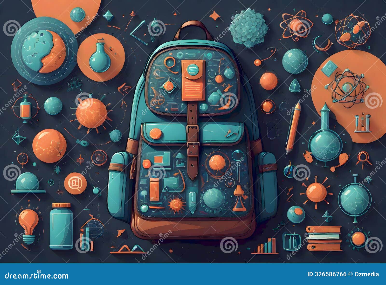 Science Education Concept Featuring a Backpack and Various Scientific ...
