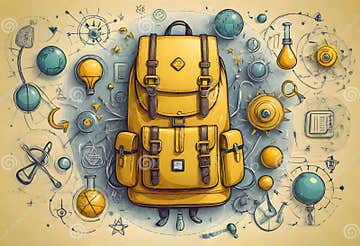 Science Education Concept Featuring a Backpack and Various Scientific ...