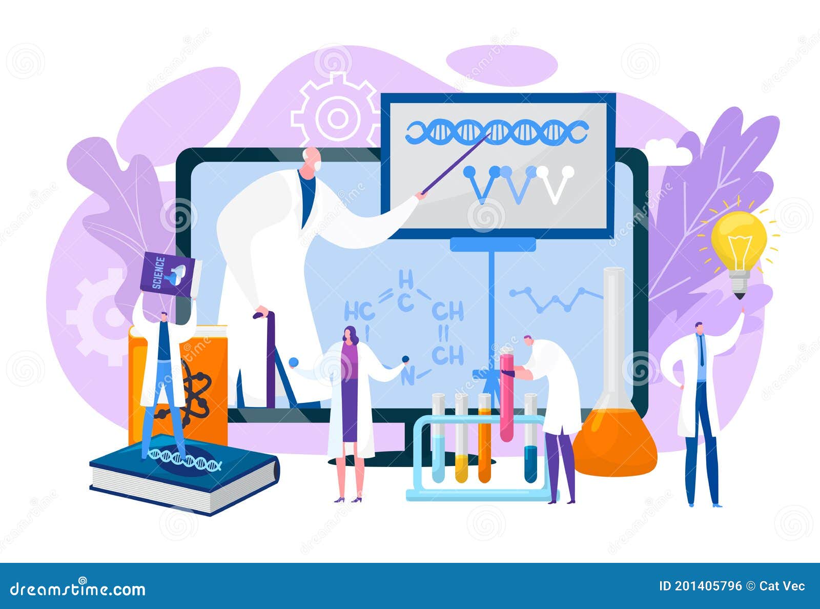 Science Education with Flat Device Technology, Vector Illustration ...