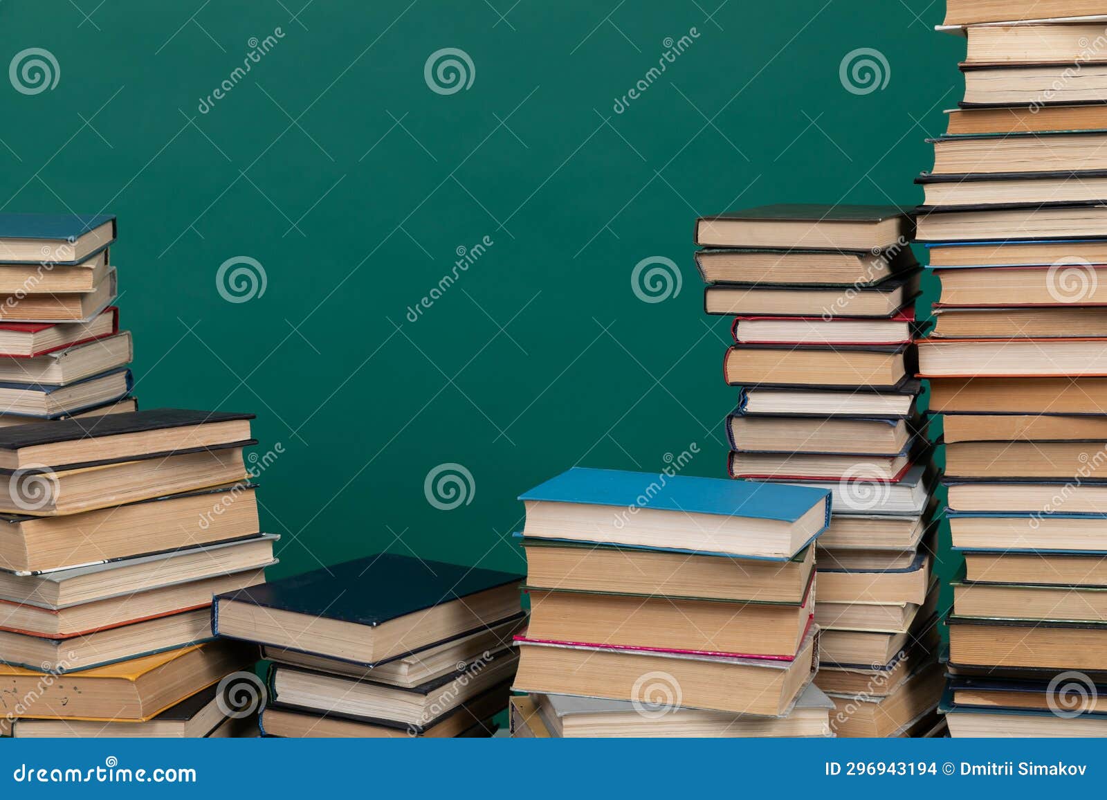 Science Education Stack of Books on a Green Background Learning ...
