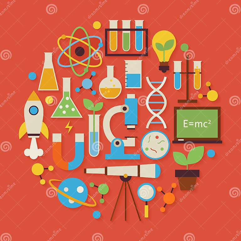Science and Education Vector Flat Design Circle Shaped Objects S Stock ...