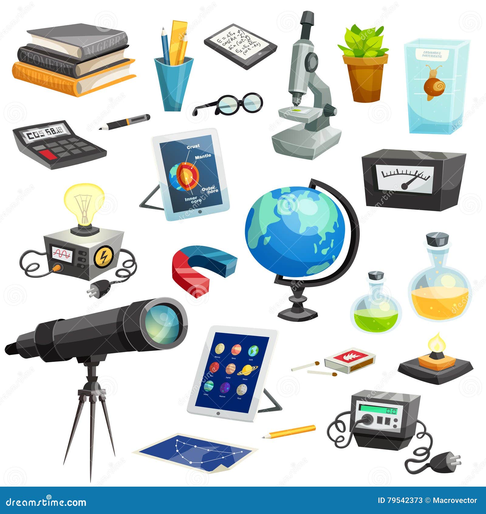 Science Elements Cartoon Set Stock Vector - Illustration of decorative ...
