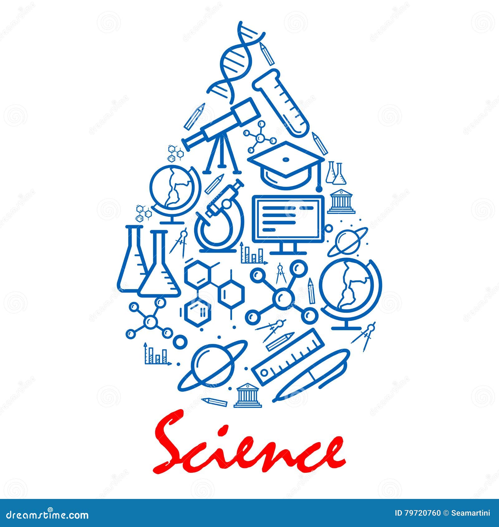 Science Emblem in Shape of Water Drop with Icons Stock Vector ...