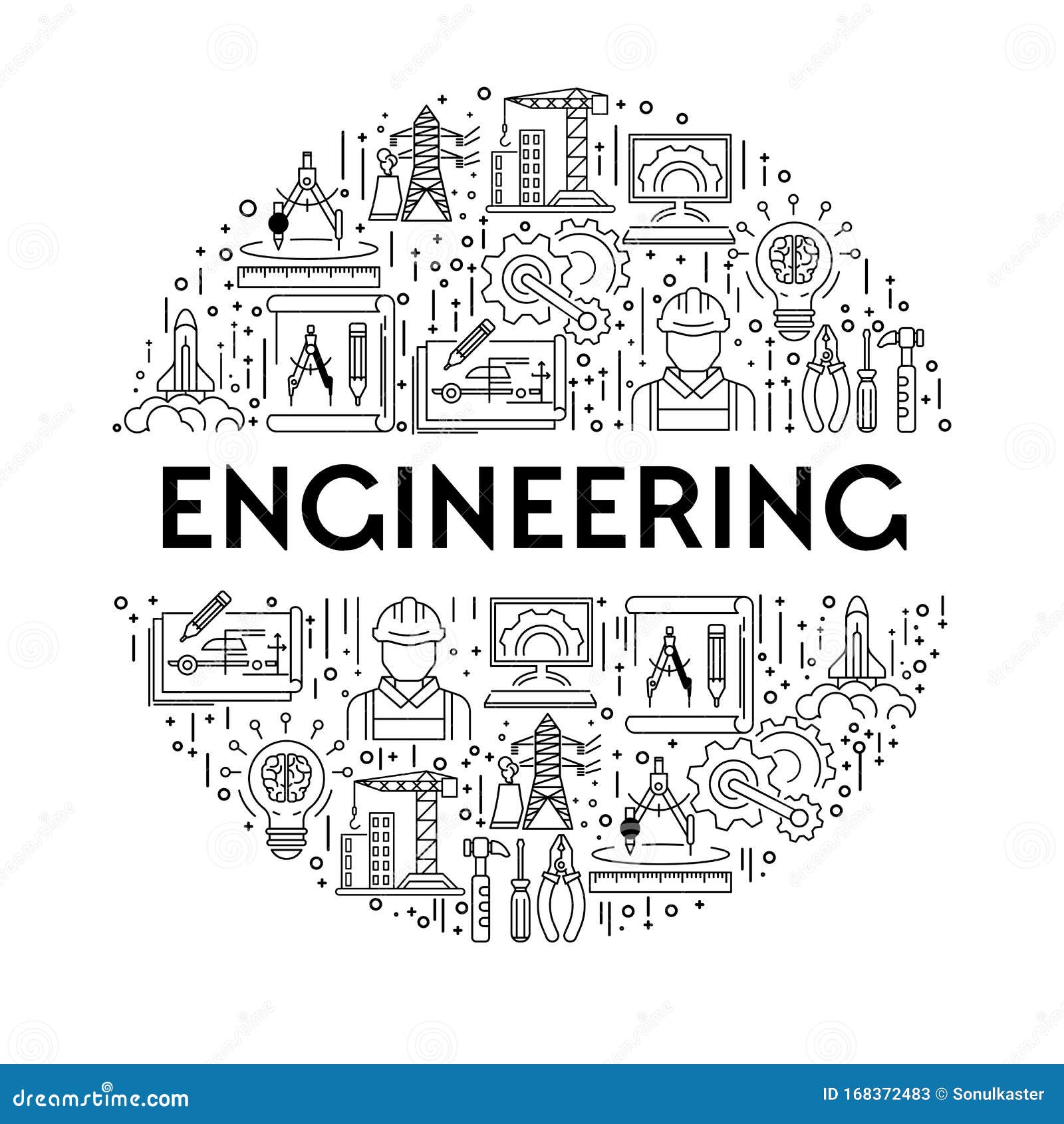 Science and Engineering Line Icons on Emblem or Poster Stock Vector ...