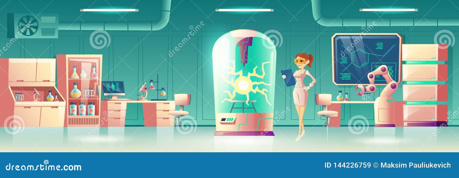 Science Experiment in Future Laboratory Vector Stock Vector ...