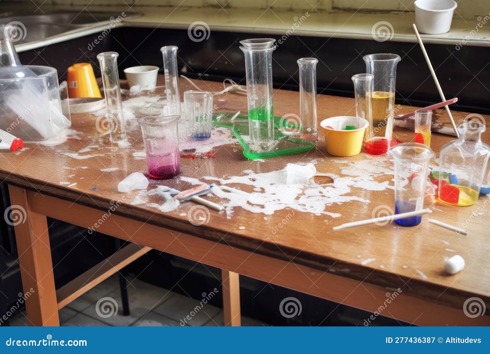 Science Experiment Gone Wrong, with Beakers and Test Tubes Strewn ... Science Experiment Gone Wrong, with Beakers and Test Tubes Strewn ...