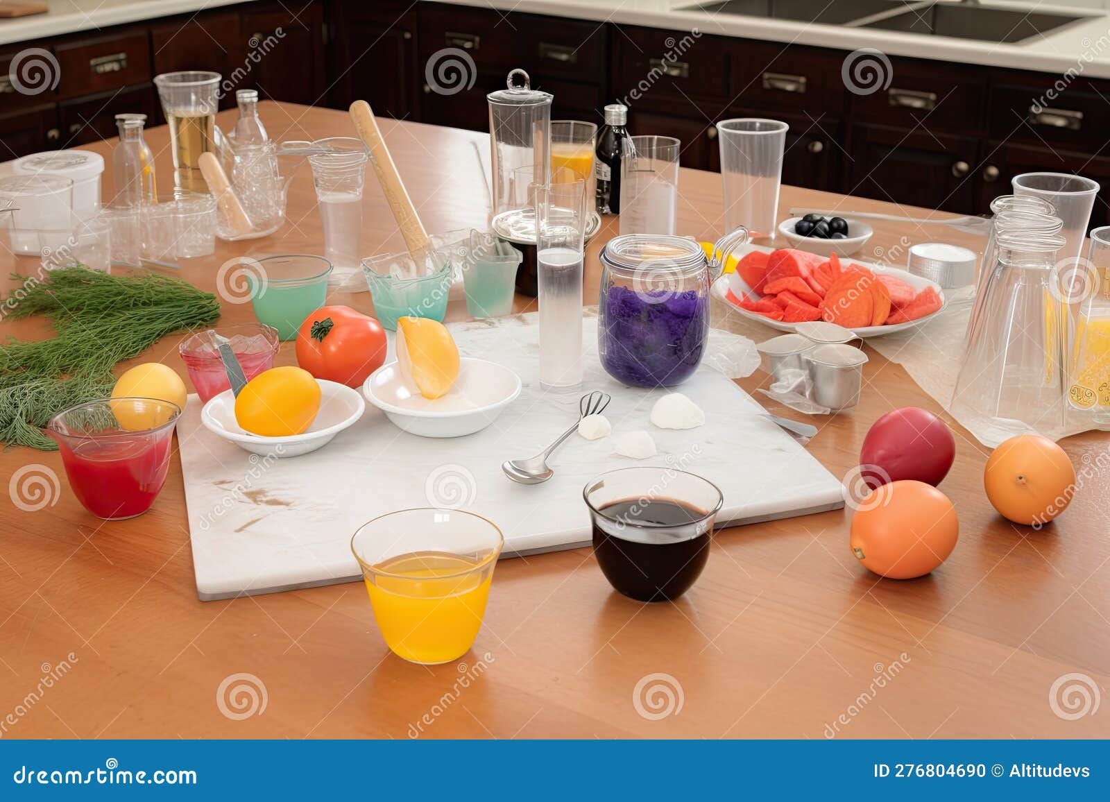 Science Experiment, with Ingredients and Equipment Carefully Arranged ...