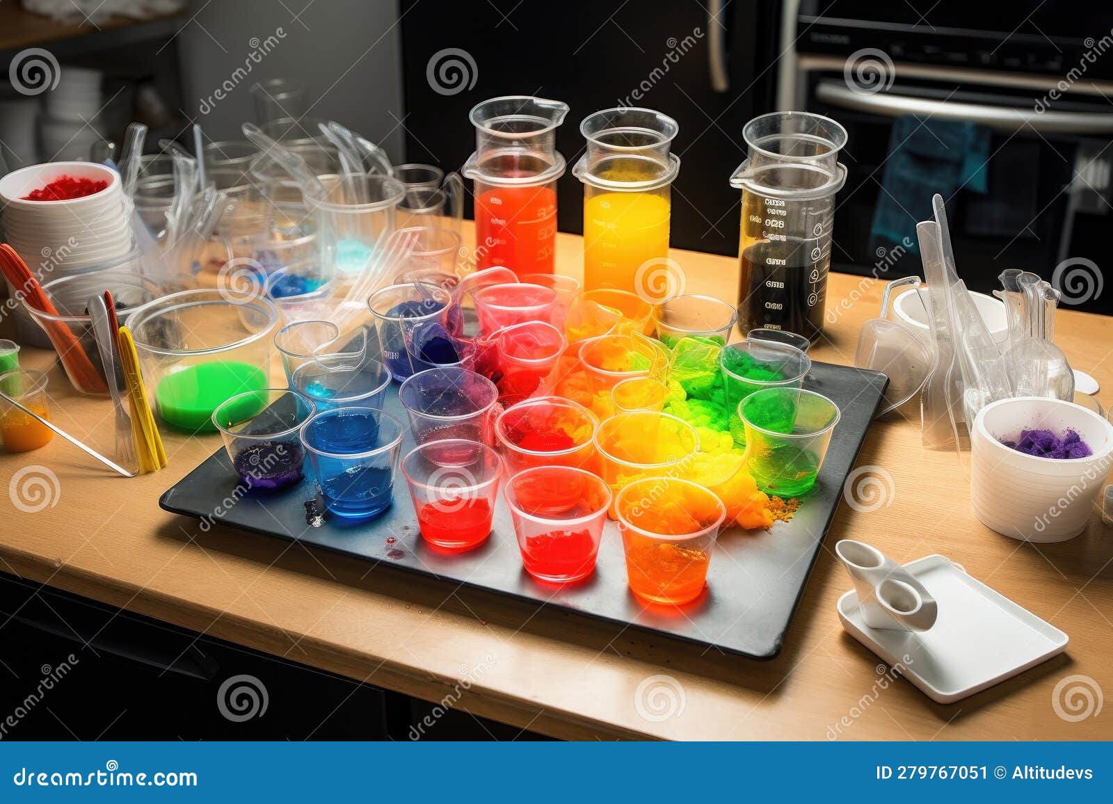 Science Experiment, with Ingredients and Tools Clearly Visible Stock ...