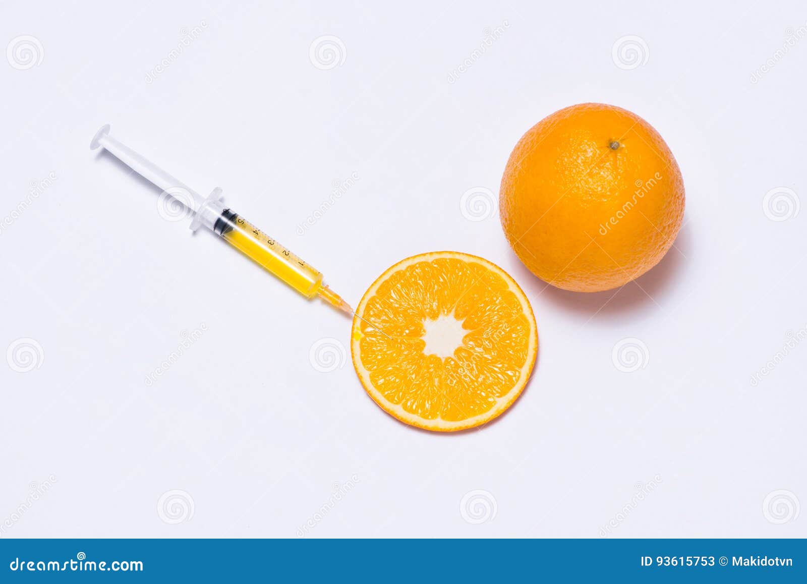 Science Experiment with Orange and Syringe on White. Stock Image ...