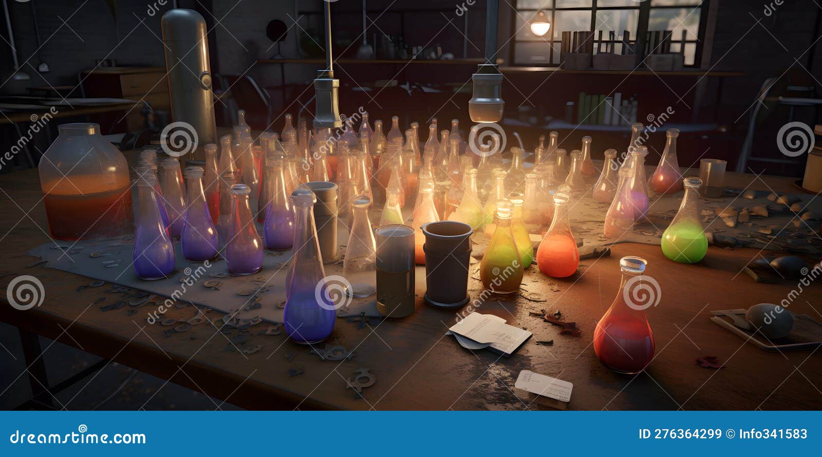 A Science Experiment Set Up on a Lab Table with Various B One Created ...