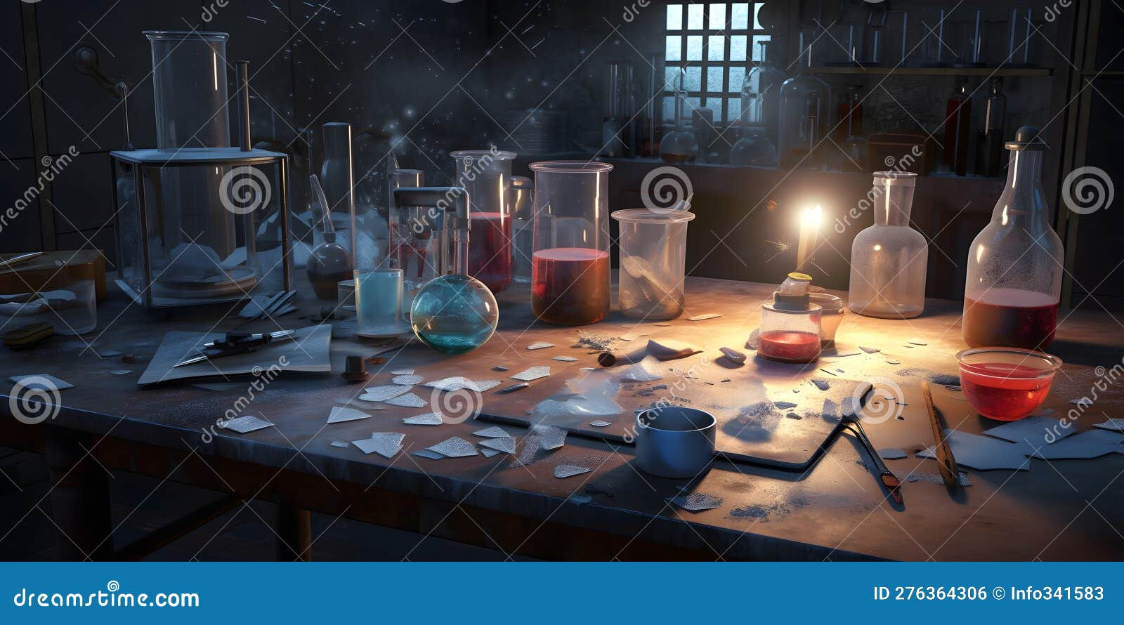 A Science Experiment Set Up on a Lab Table with Various B Seven Created ...