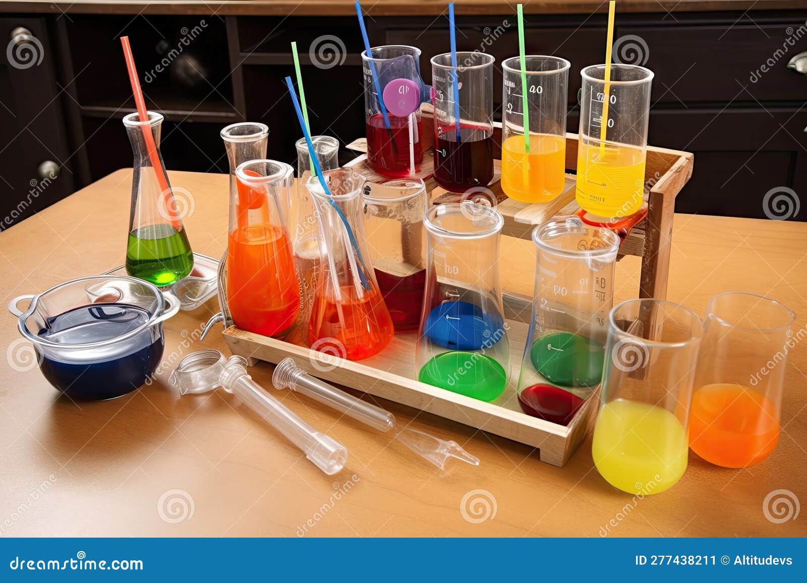 Science Experiment, with Test Tubes and Flasks, Ingredients and Tools ...