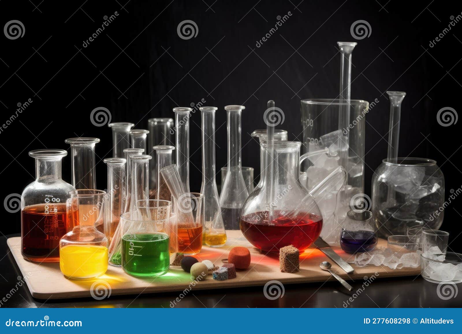Science Experiment, with Test Tubes and Flasks, Ingredients and Tools ...