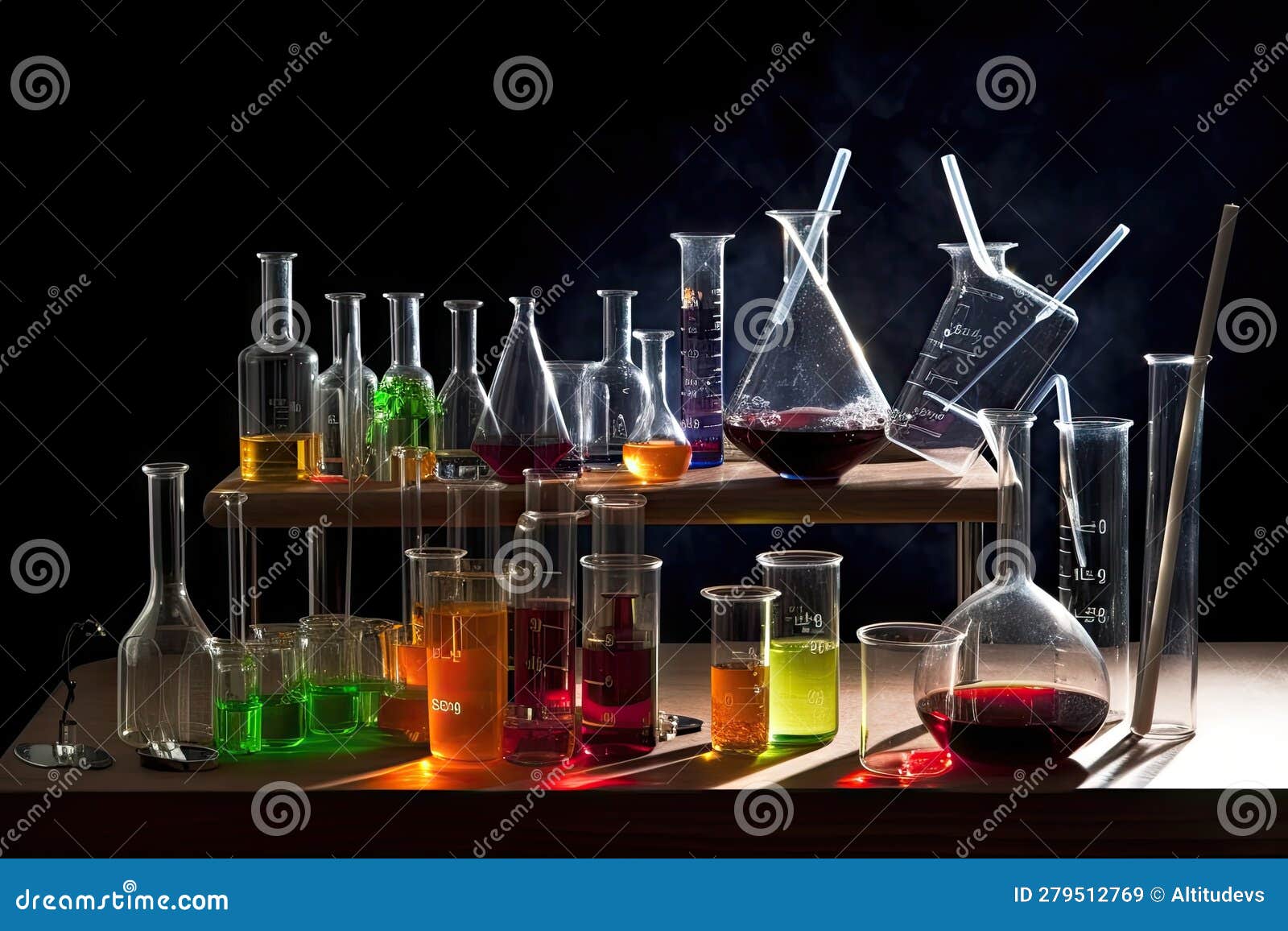 Science Experiment, with Test Tubes and Flasks, Ingredients and Tools ...