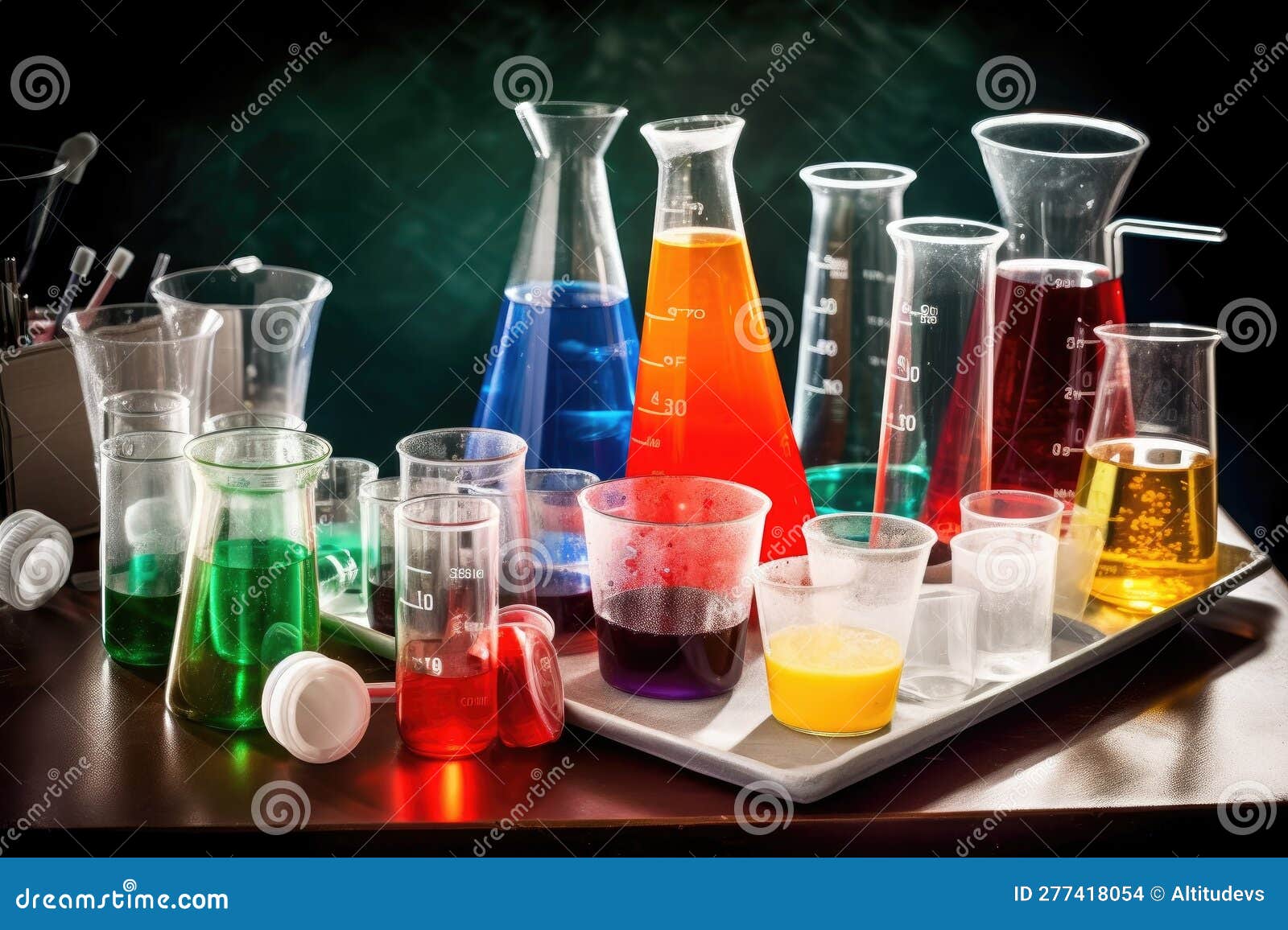 Science Experiment, with Test Tubes and Flasks, Ingredients and Tools ...