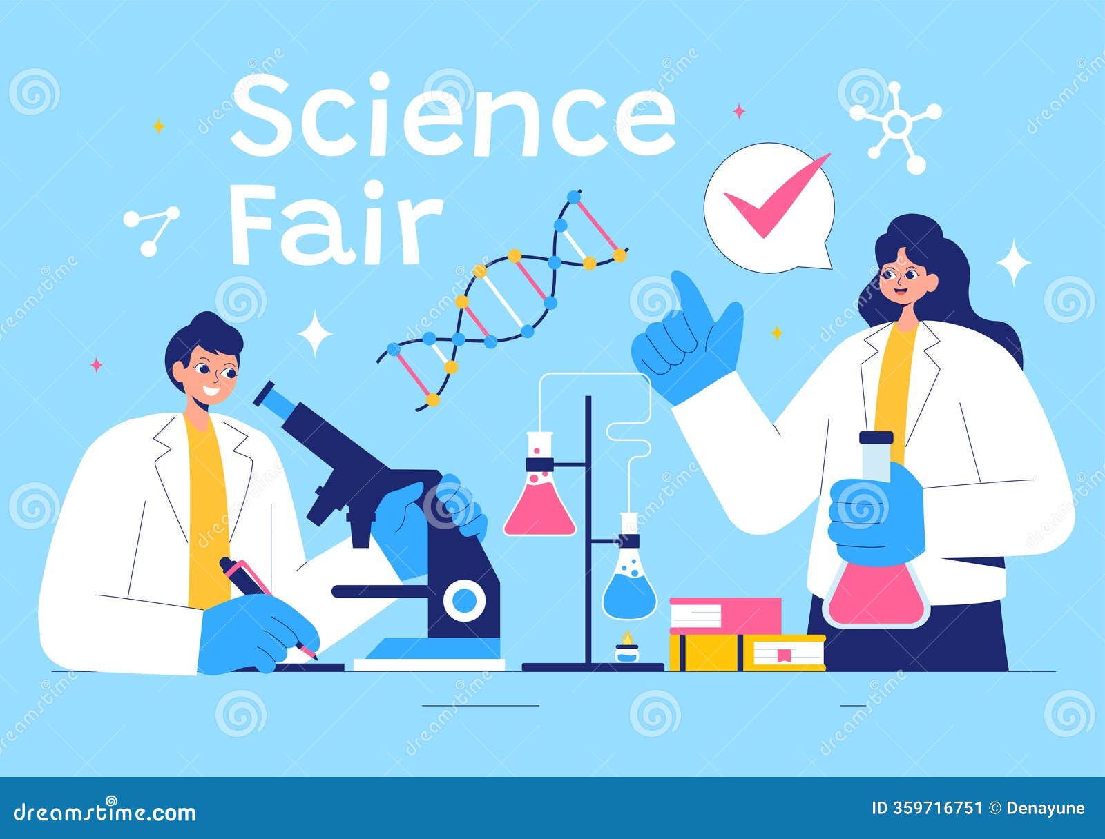 Science Fair Vector Illustration Featuring a Chemist Conducting ...