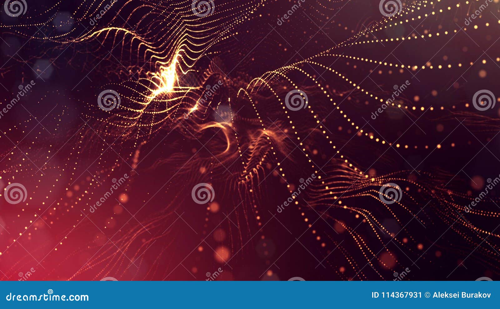 Science Fiction Background of Glowing Particles with Depth of Field and ...