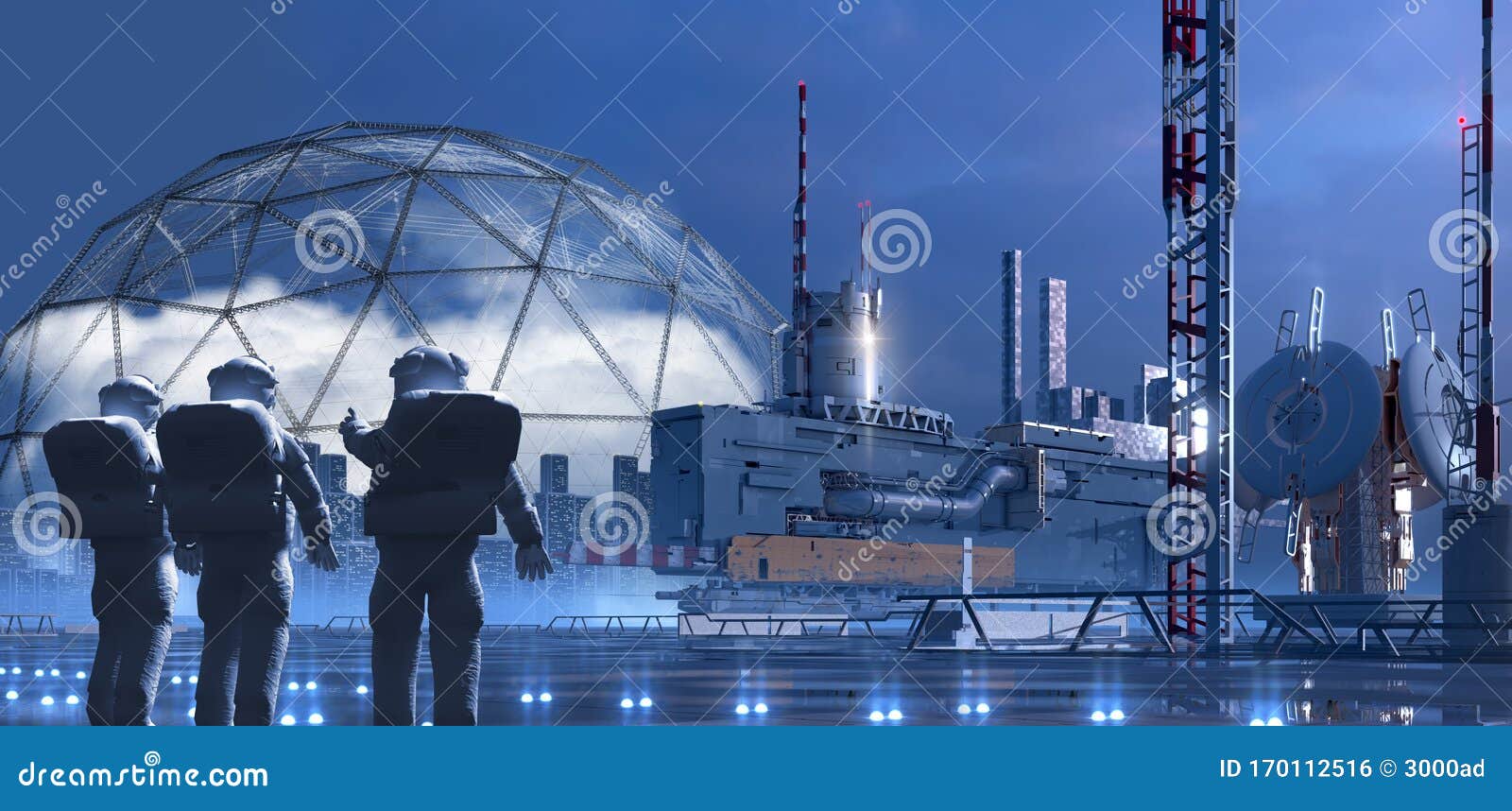 Science Fiction City with Astronauts and a Terraforming Dome Stock ...