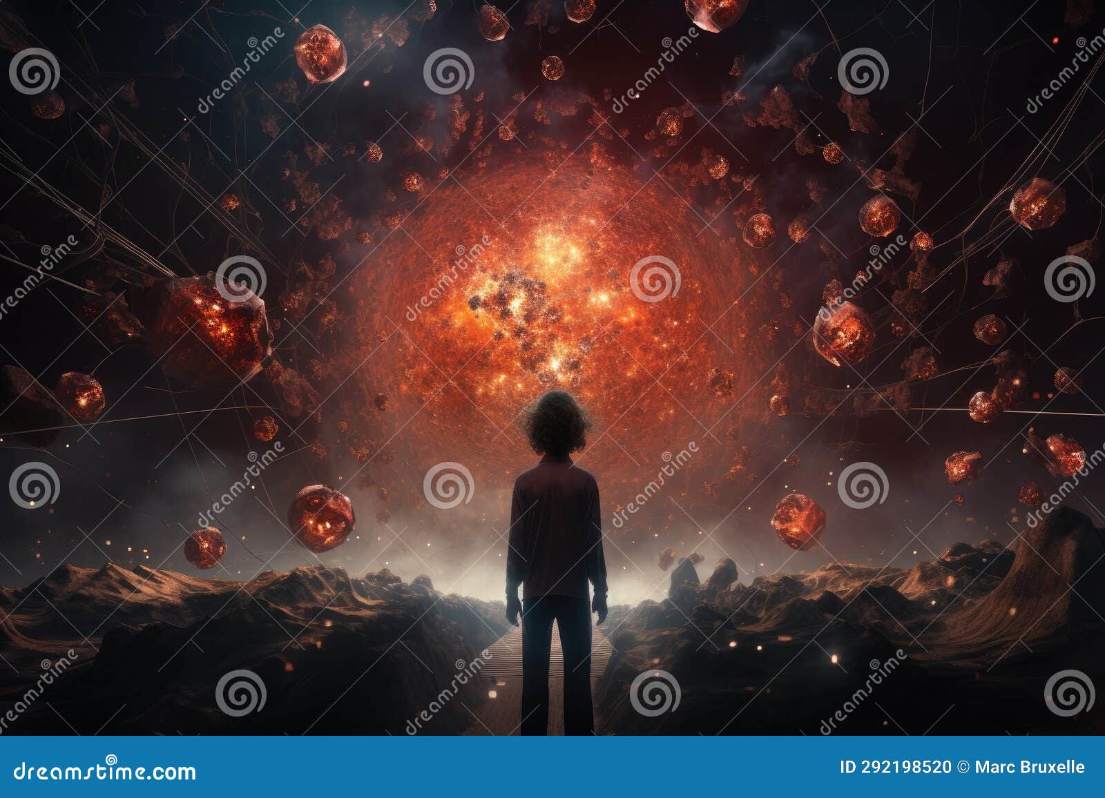 Science Fiction Concept of a Boy Looking Up at the Explosion of the Sun ...