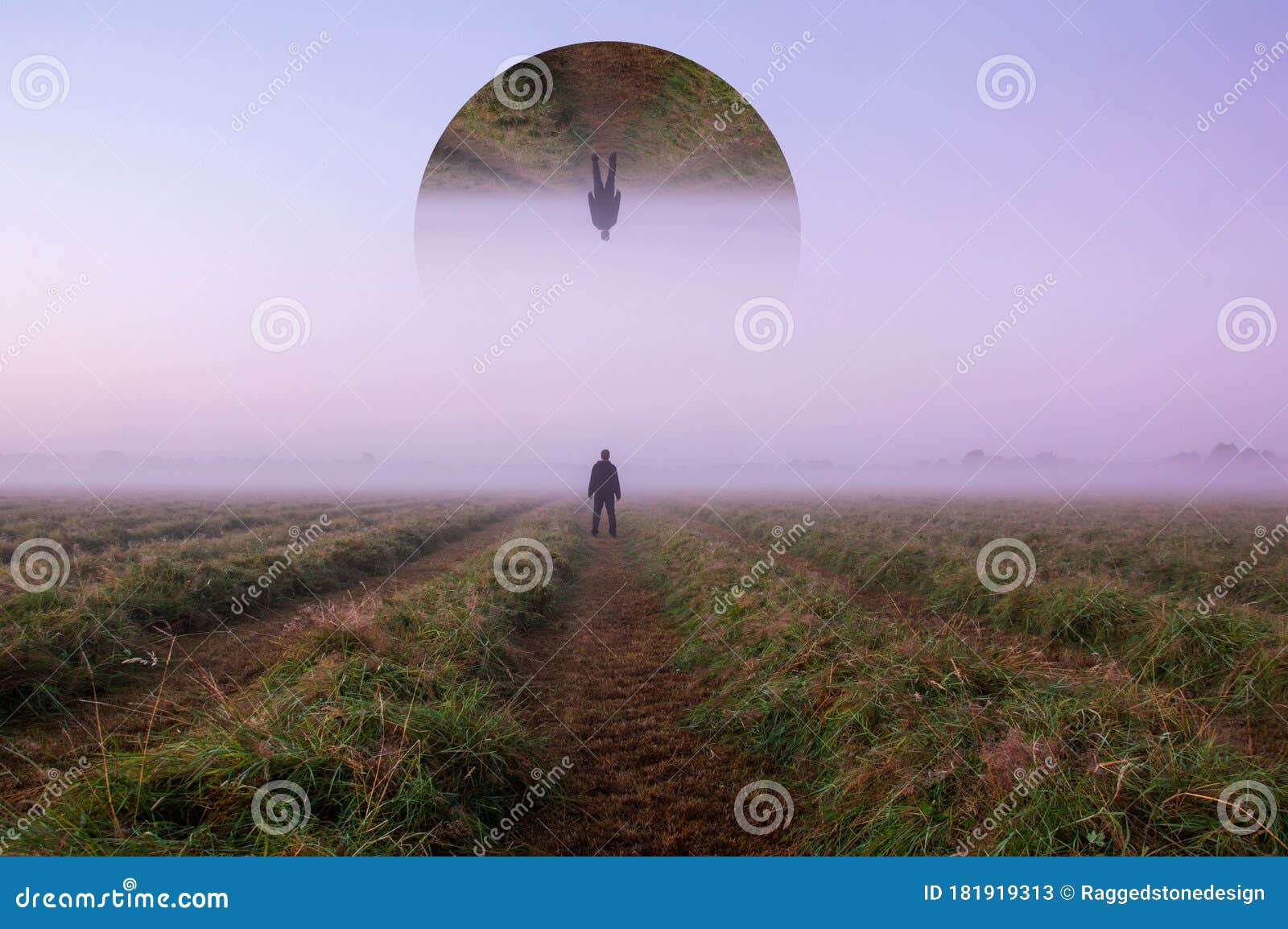 A Science Fiction Concept. a Man Standing in a Field Looking Out Across ...