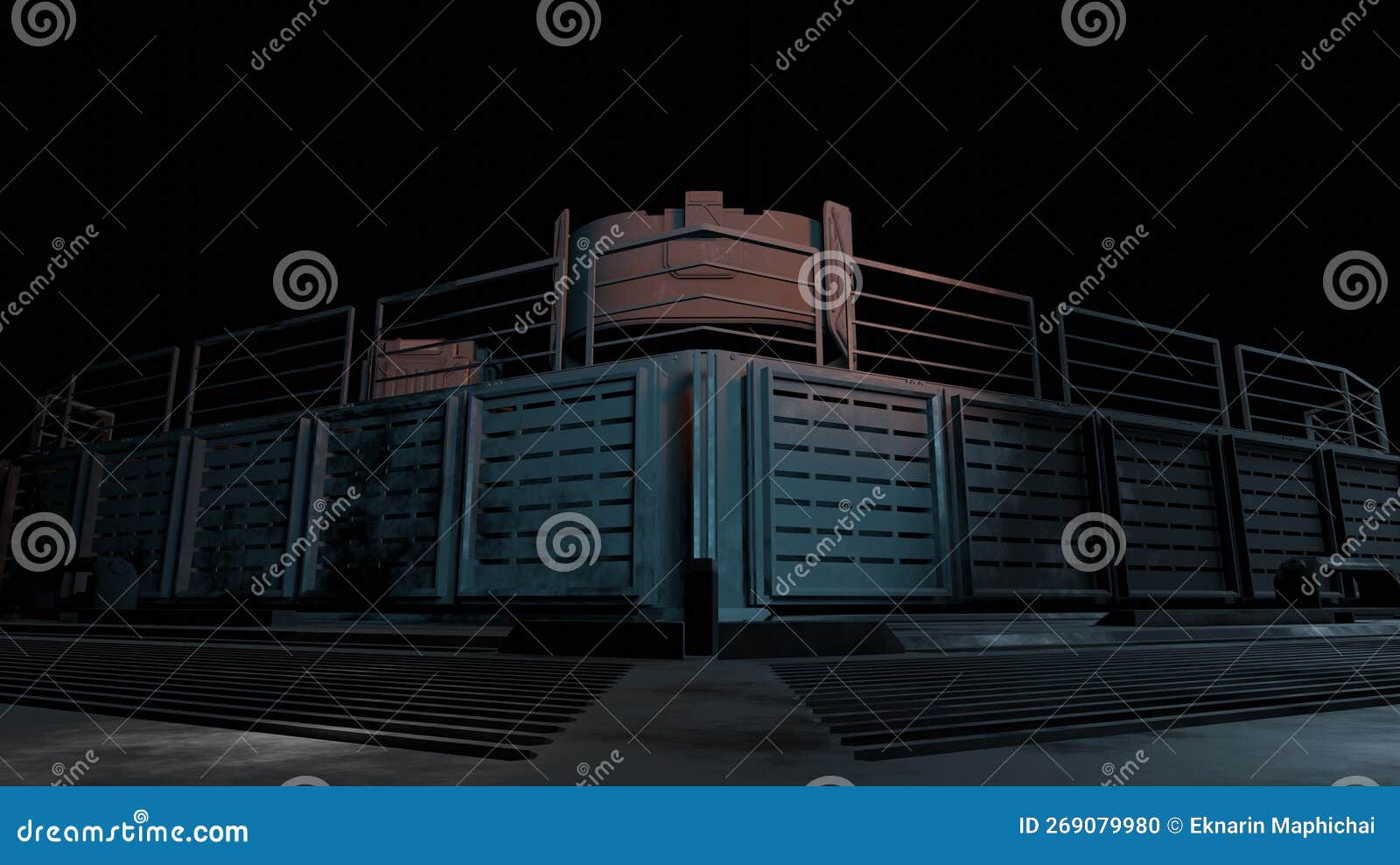A Science Fiction Control Room in Dark Scene Stock Illustration ...