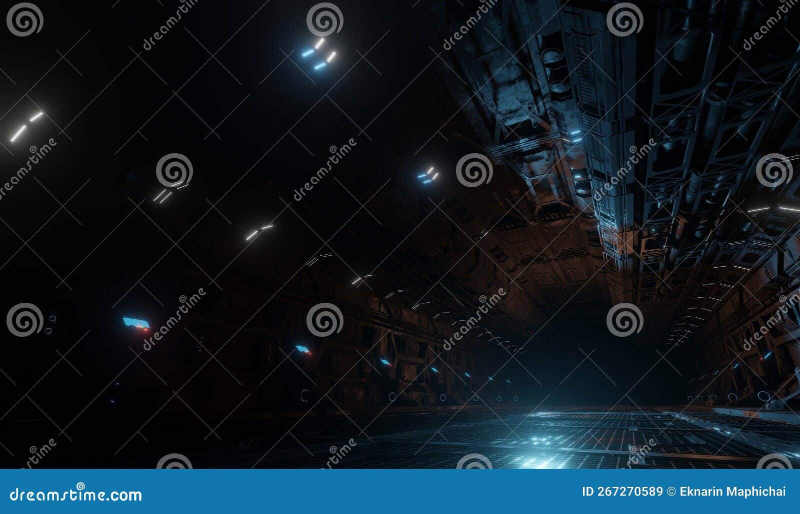 A Science Fiction Control Room Interior in Dark Scene Stock ...