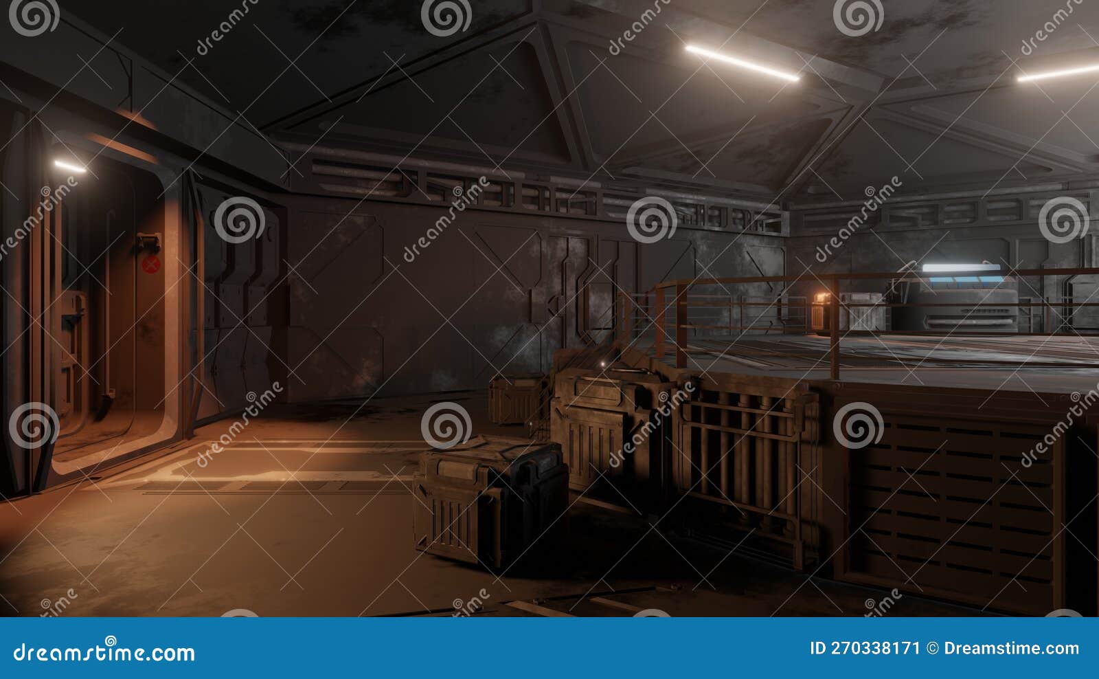A Science Fiction Controller Interior in Dark Scene Stock Illustration ...