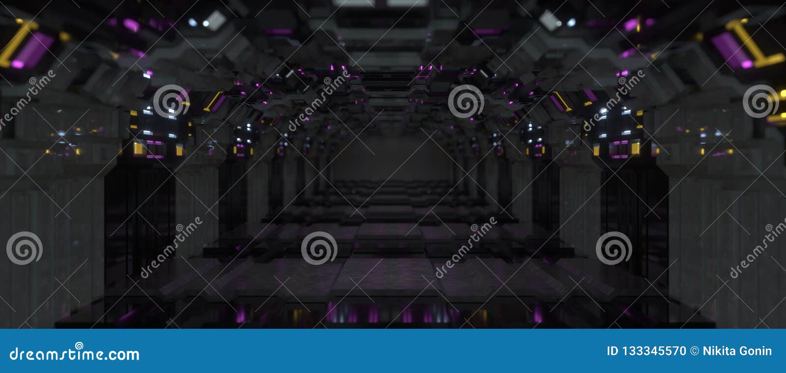 Science Fiction Corridor 3D Rendering Stock Illustration - Illustration ...