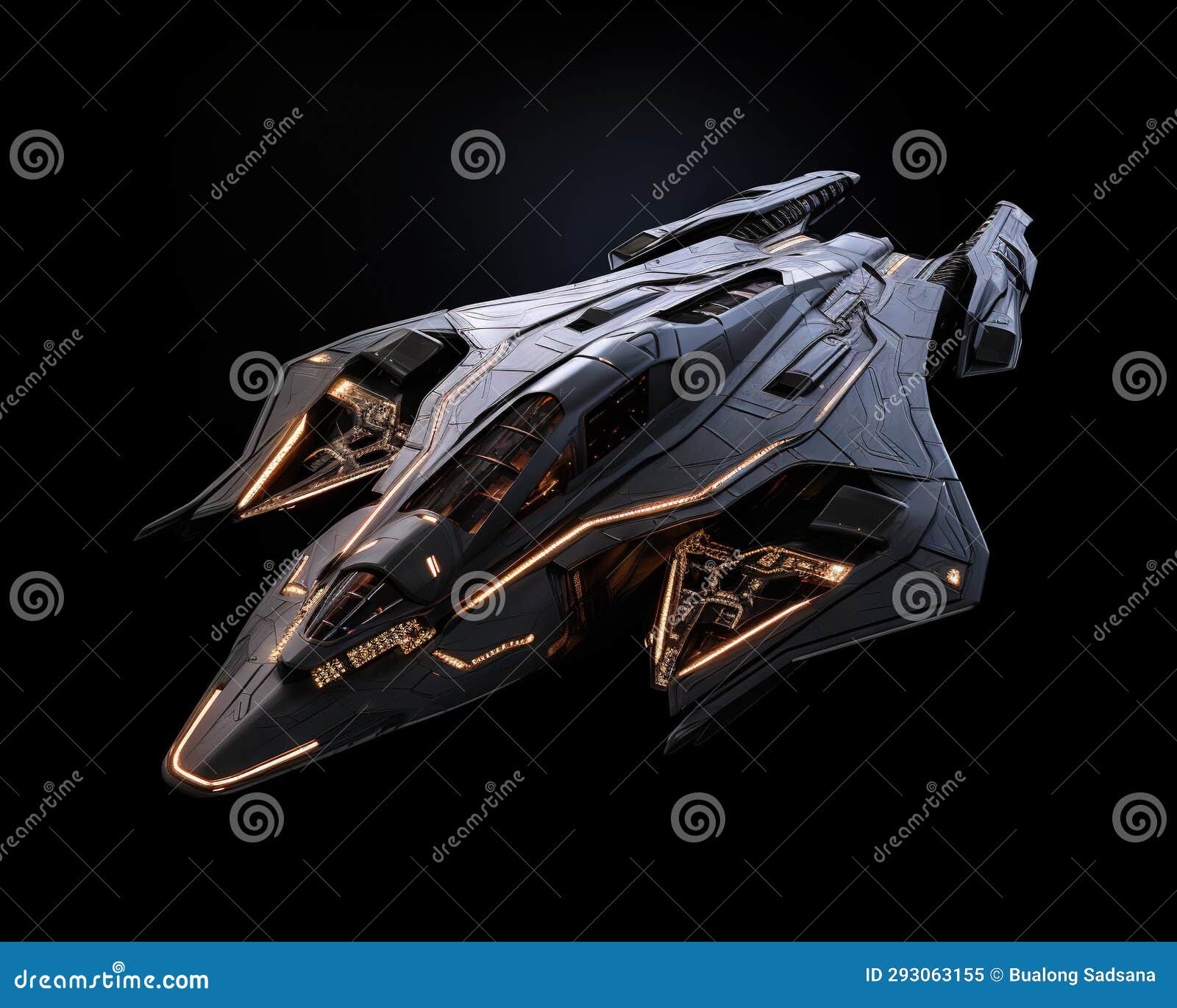 Science Fiction of a Fast Attack Space Ship on a Black Background ...