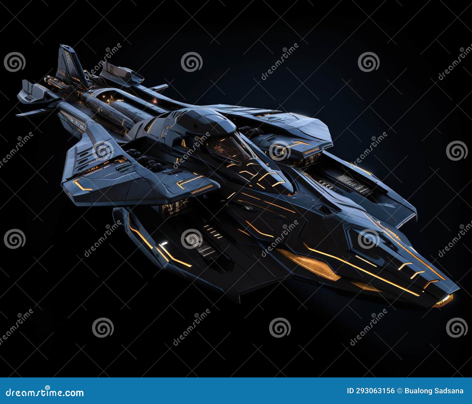 Science Fiction of a Fast Attack Space Ship on a Black Background ...
