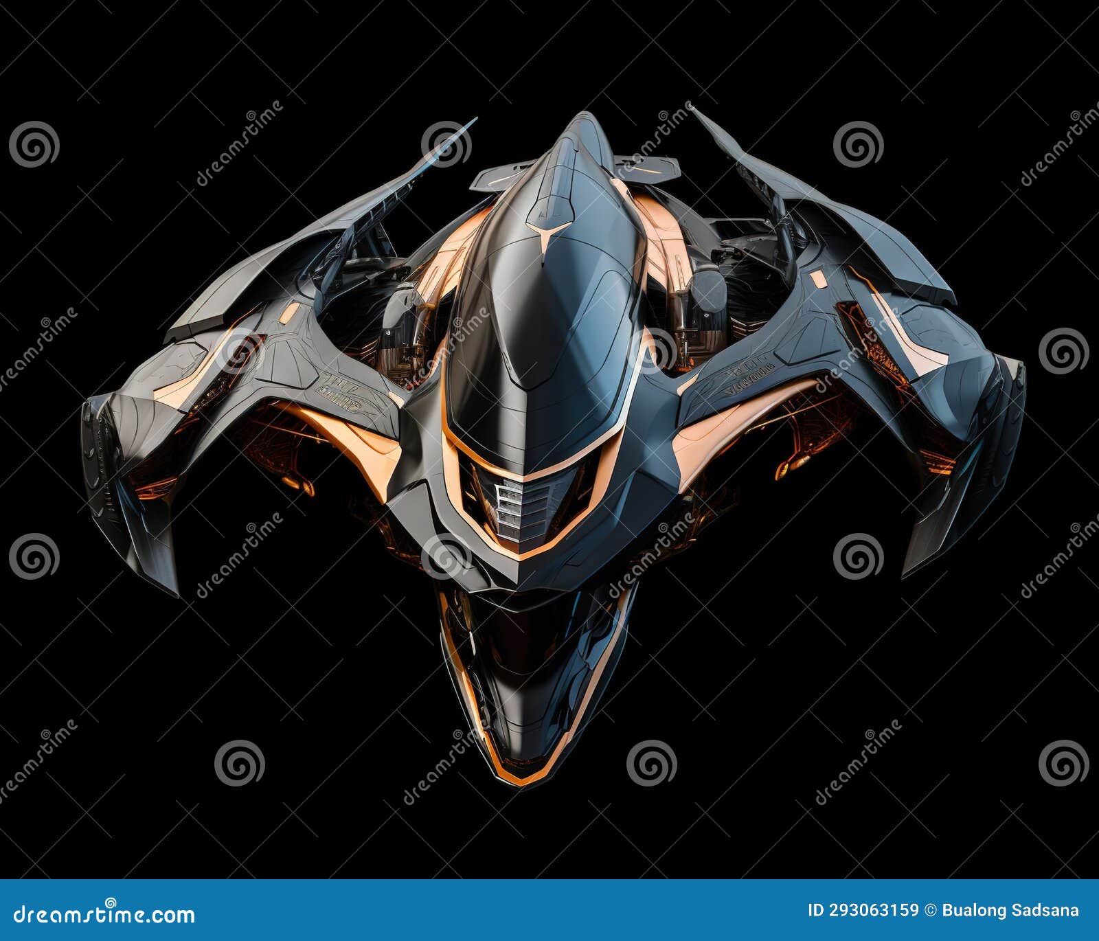 Science Fiction of a Fast Attack Space Ship on a Black Background ...