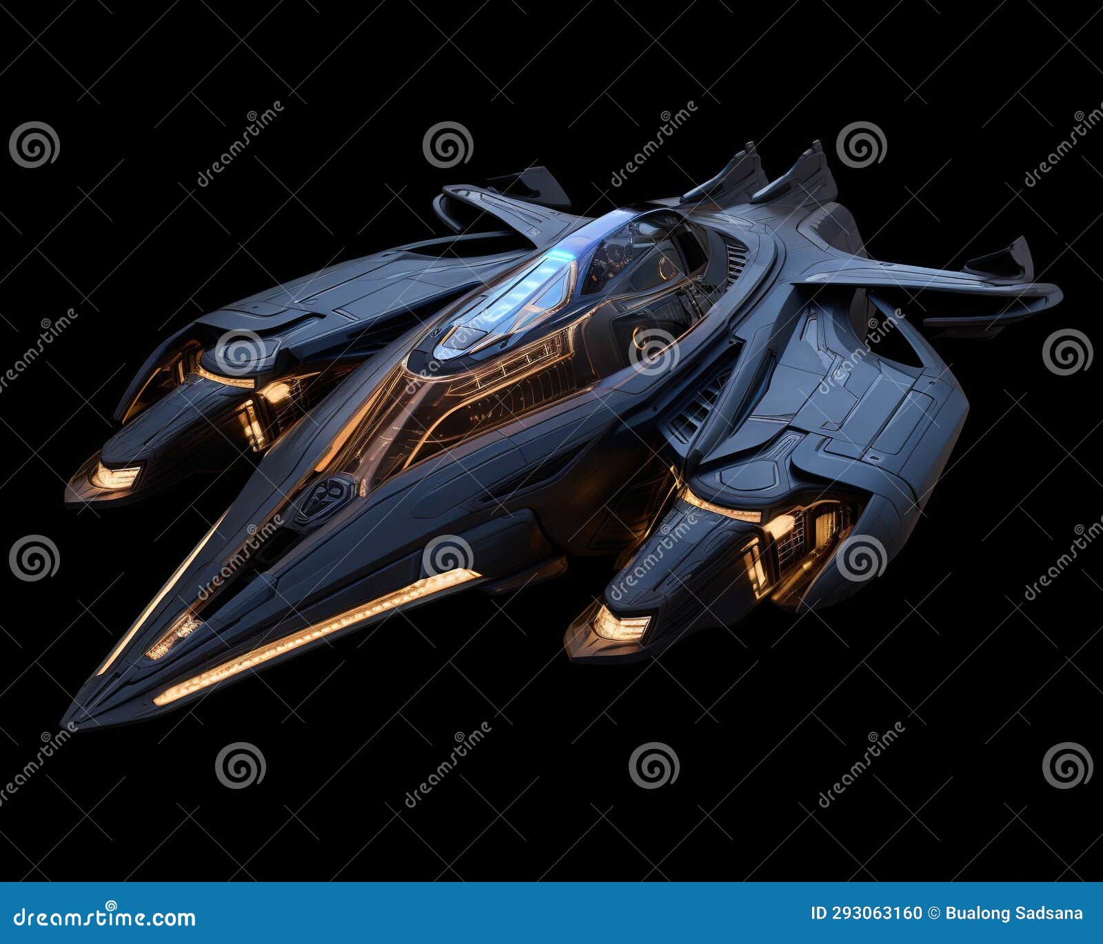 Science Fiction of a Fast Attack Space Ship on a Black Background ...