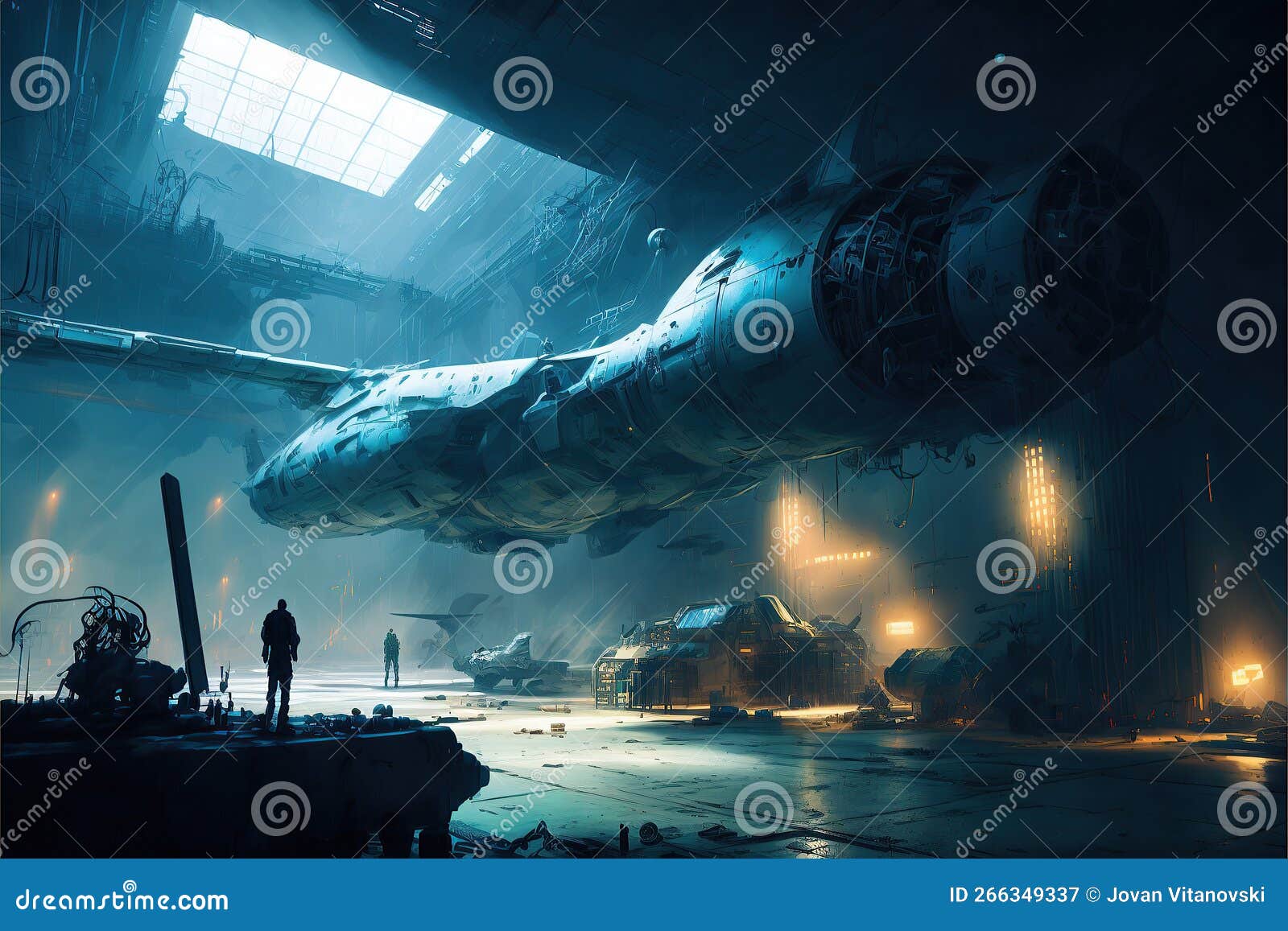 Illustration of an Interplanetary Spaceship Unloading in Space Station ...