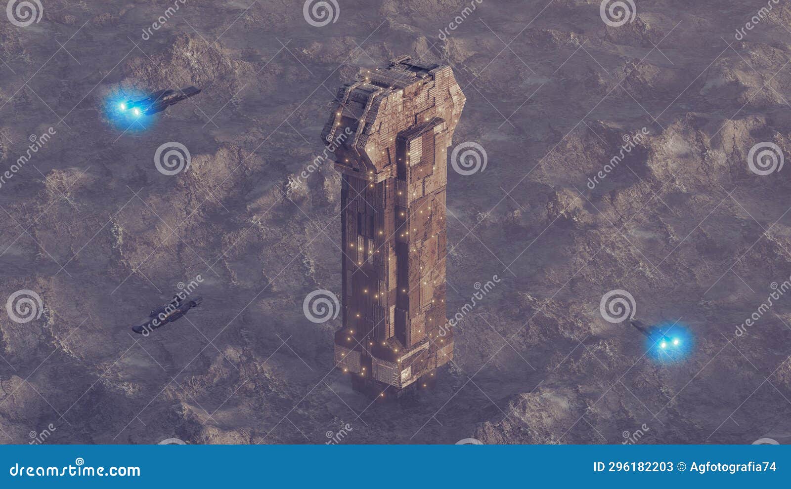 Science Fiction Landscape with a Tower-shaped Construction, Space ...