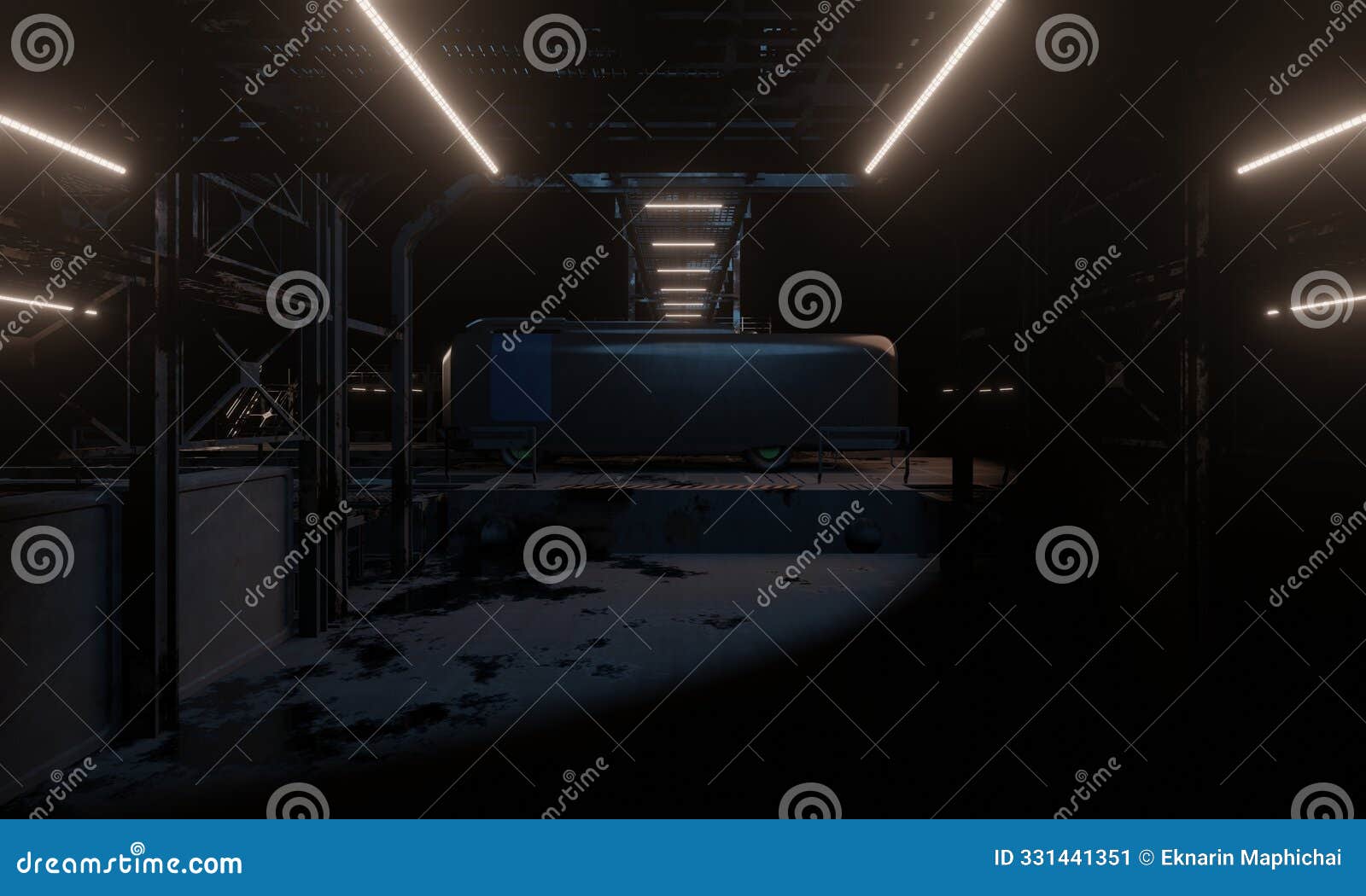 Science Fiction Military Base in Dark Scene Stock Illustration ...