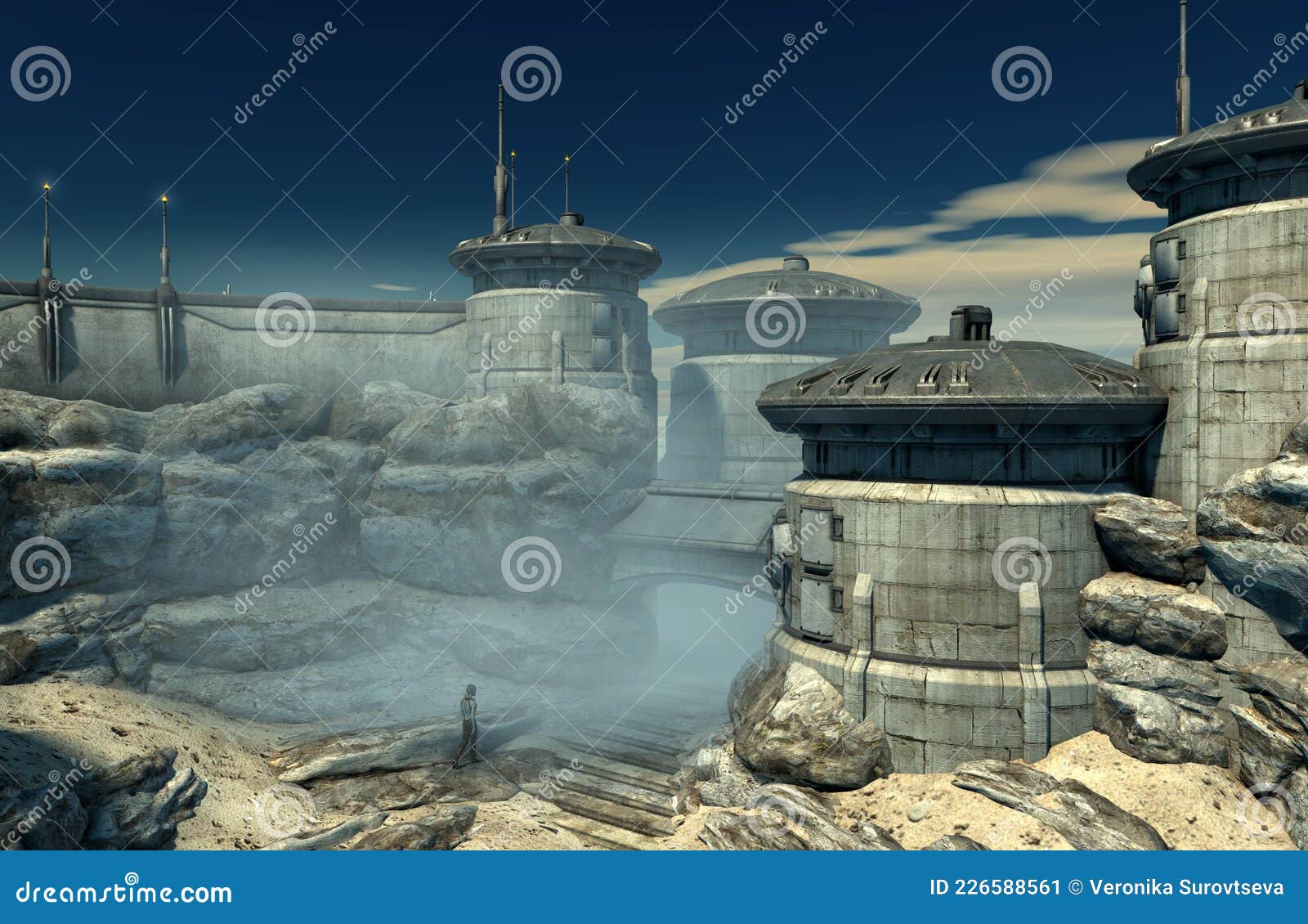 Sci-Fi Outpost Scenery 3d Render Stock Illustration - Illustration of ...