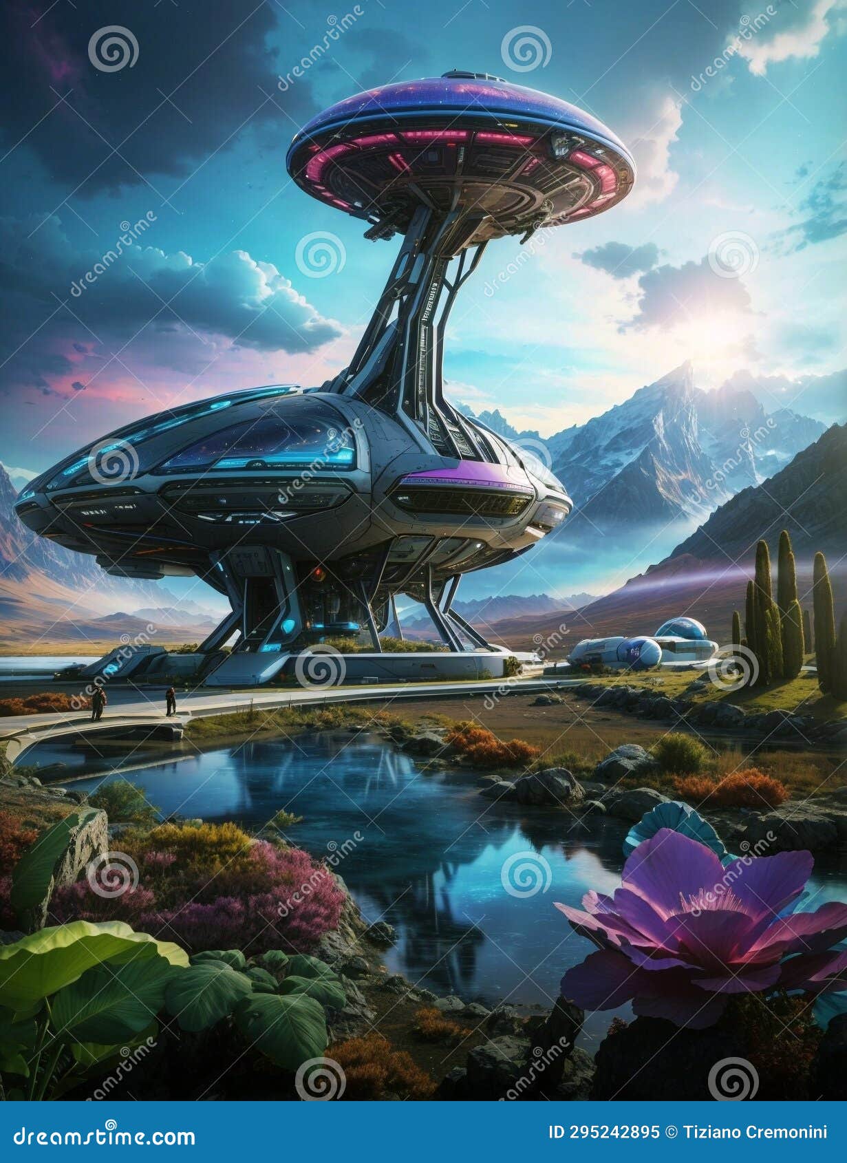 Science Fiction Scenery, Space Base on Alien Planet, Sky with Clouds ...