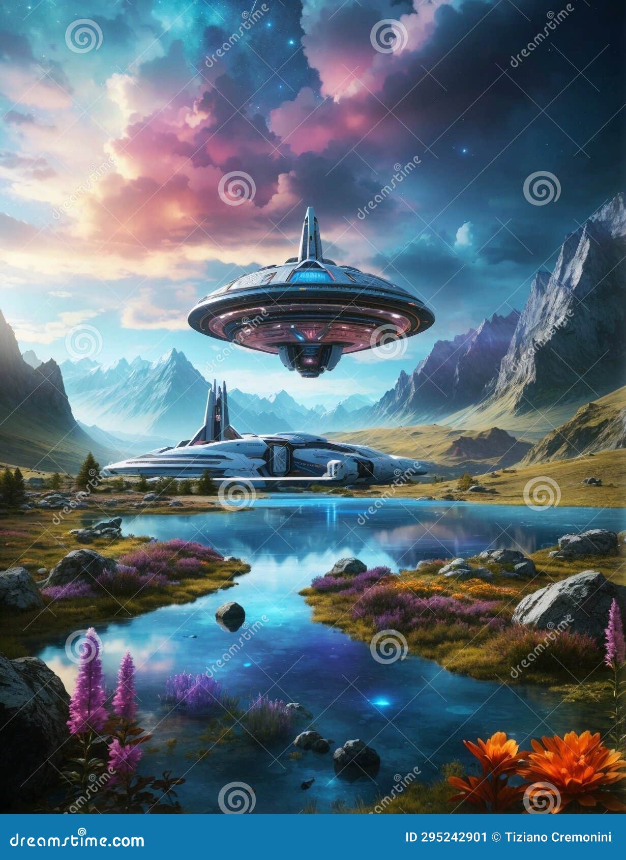 Science Fiction Scenery, Space Base on Alien Planet, Sky with Clouds ...