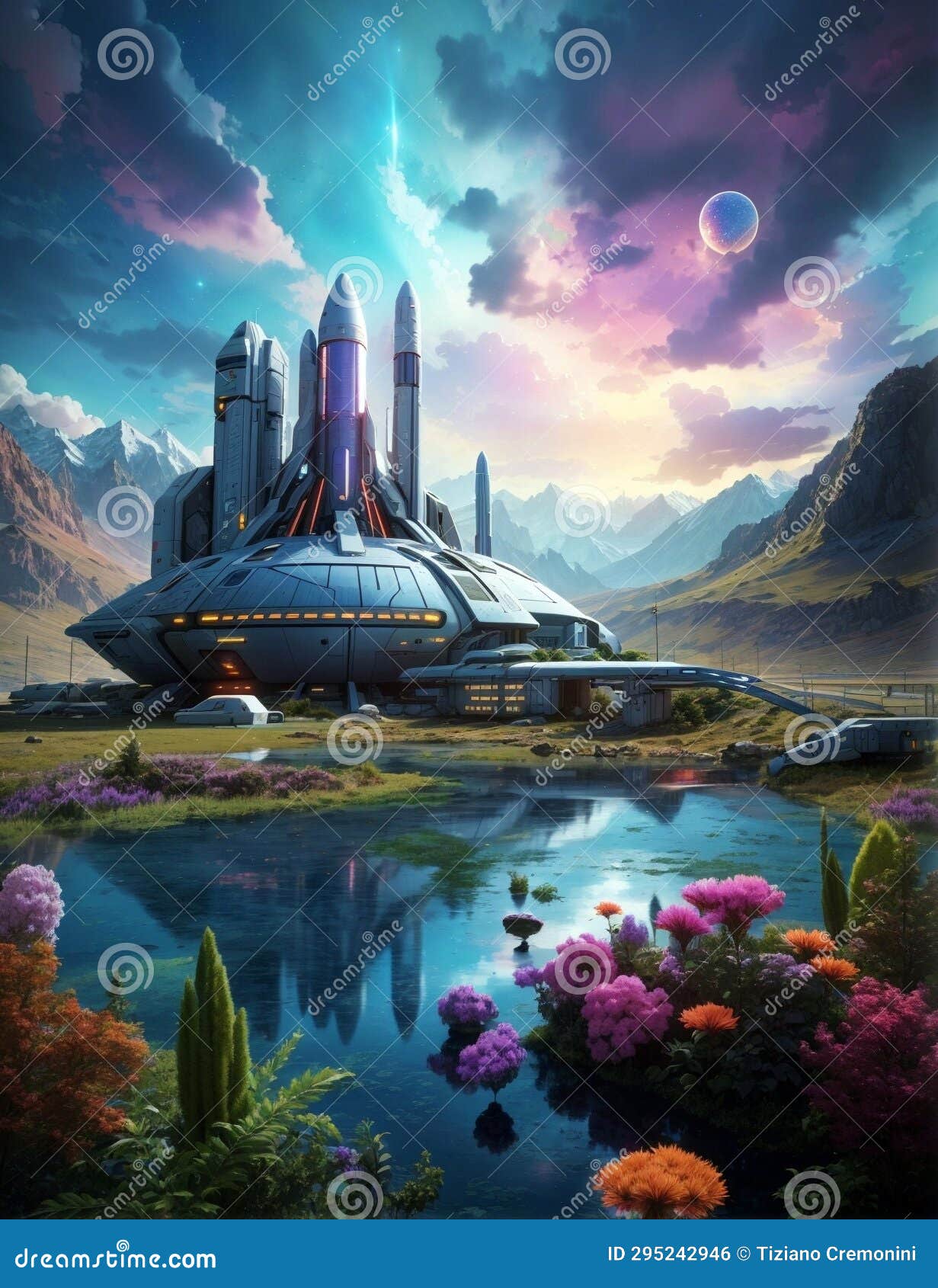 Science Fiction Scenery, Space Base on Alien Planet, Sky with Clouds ...