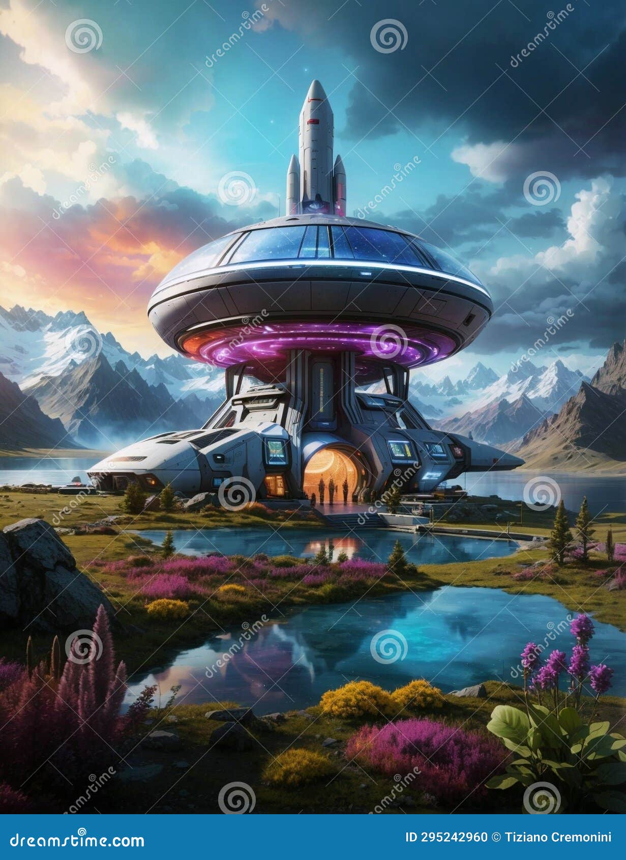 Science Fiction Scenery, Space Base on Alien Planet, Sky with Clouds ...